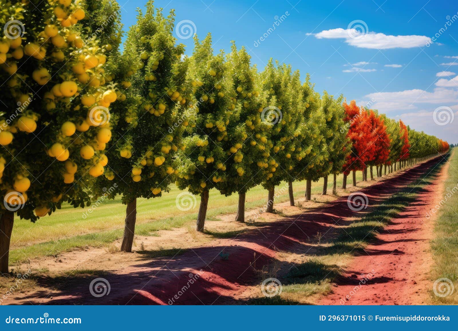 Colorful Rows of Fruit Trees Stock Illustration - Illustration of stand ...
