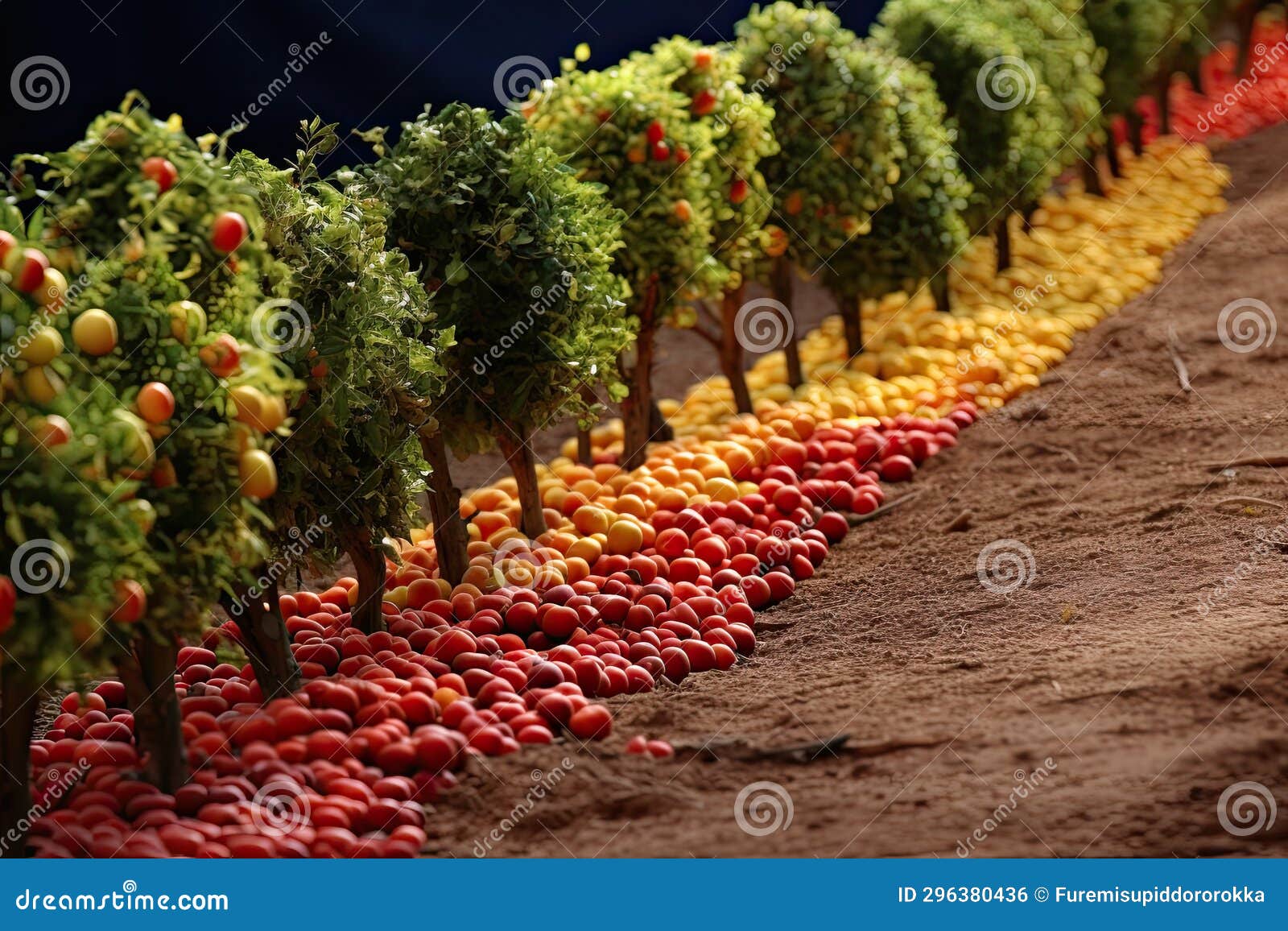 Colorful Rows of Fruit Trees Stock Illustration - Illustration of leaf ...