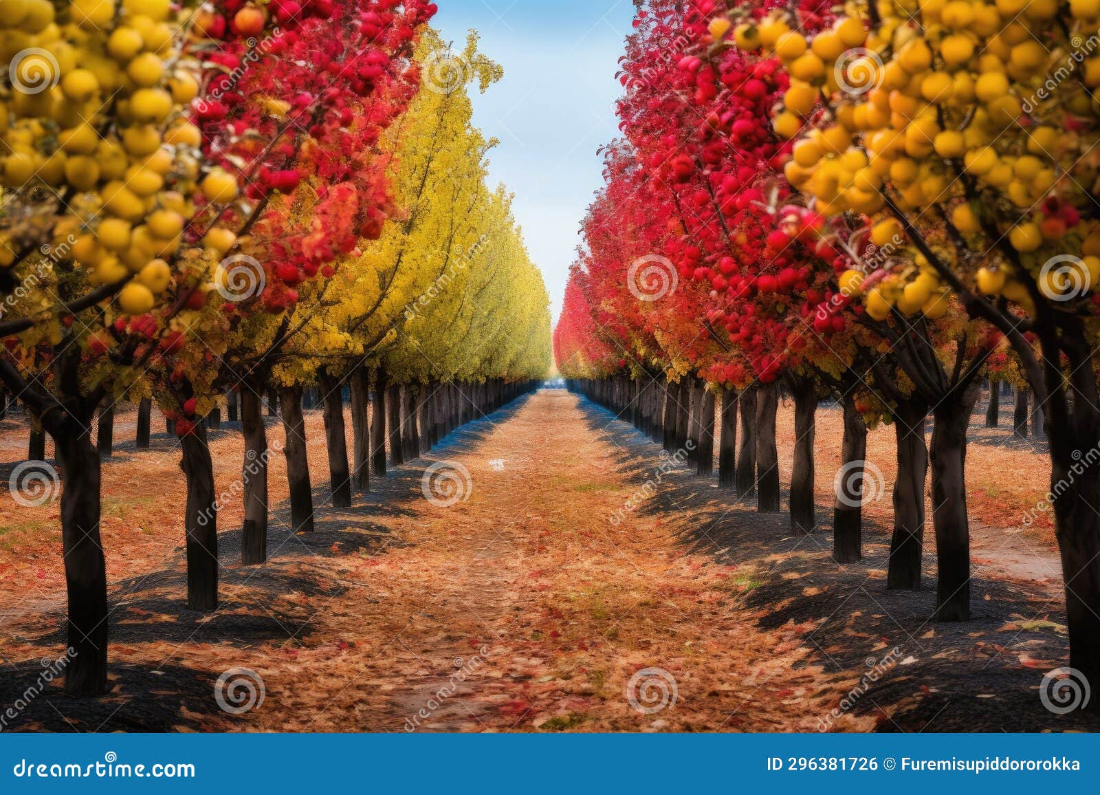 Colorful Rows of Fruit Trees Stock Illustration - Illustration of leaf ...