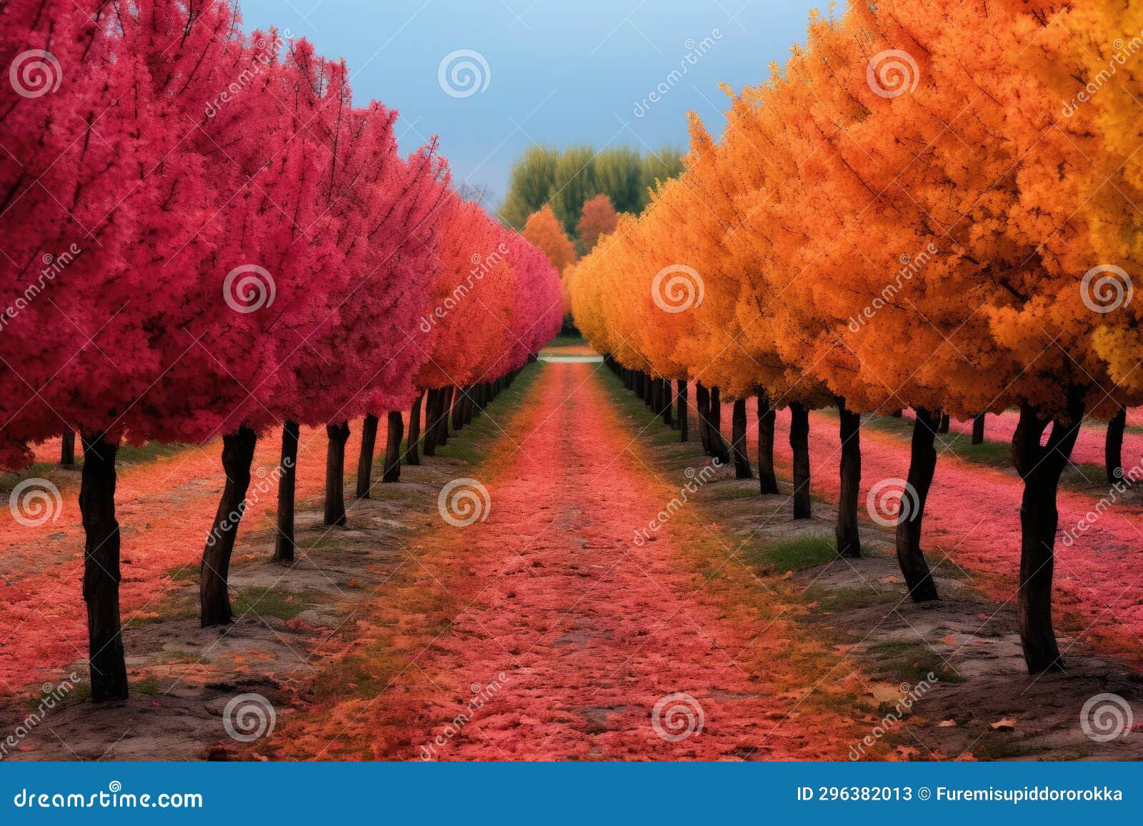 Colorful Rows of Fruit Trees Stock Illustration - Illustration of plant ...