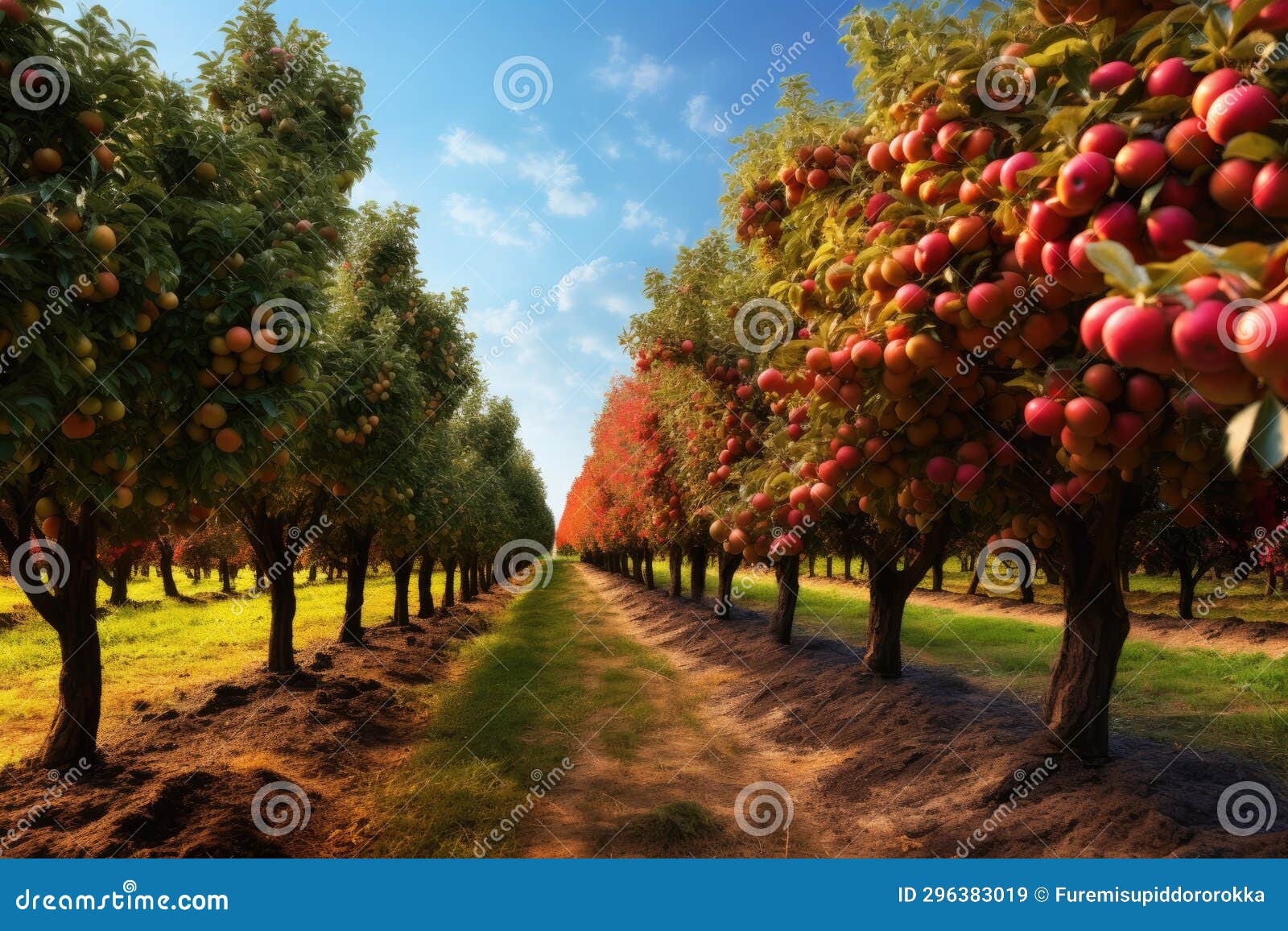 Colorful Rows of Fruit Trees Stock Illustration - Illustration of ...
