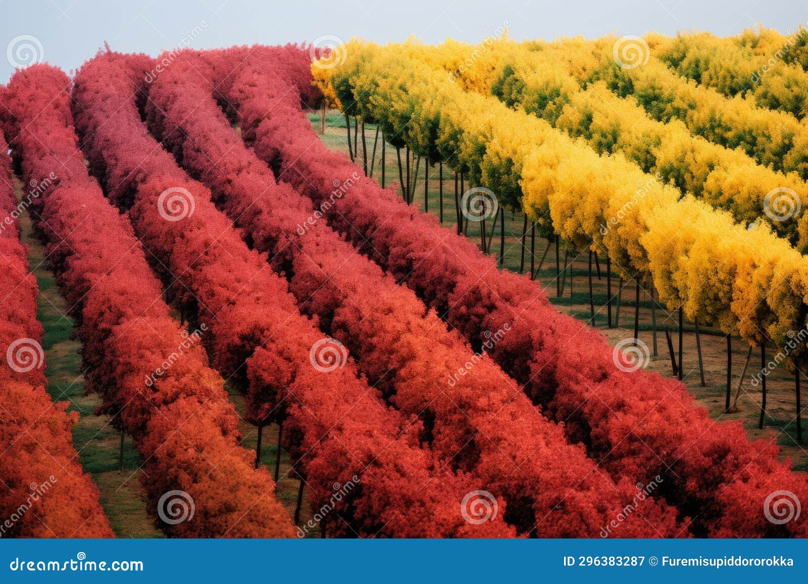 Colorful Rows of Fruit Trees Stock Illustration - Illustration of stand ...
