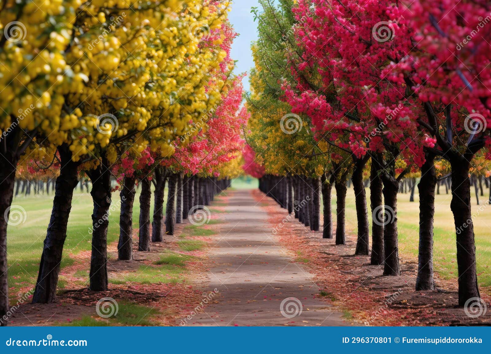 Colorful Rows of Fruit Trees Stock Illustration - Illustration of ...