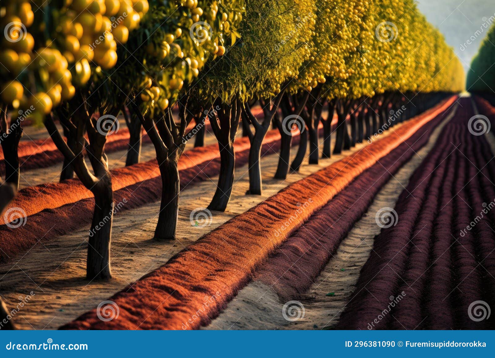 Colorful Rows of Fruit Trees Stock Illustration - Illustration of ...