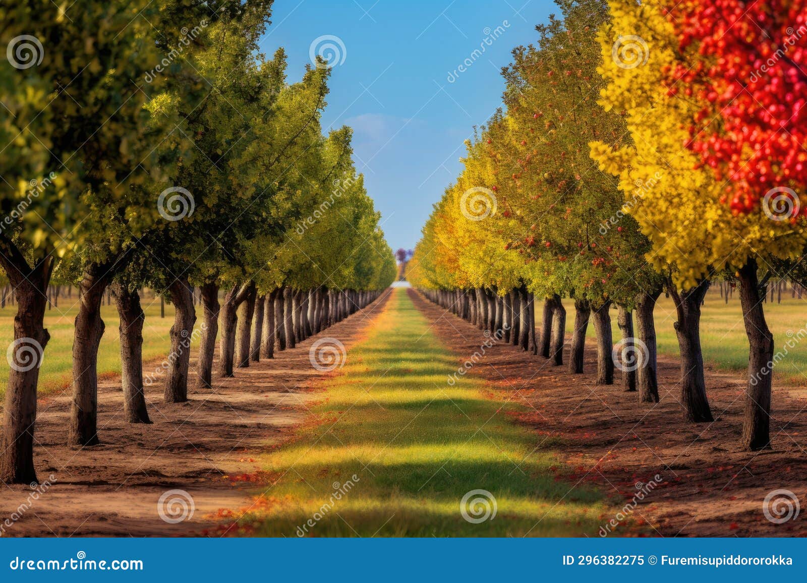 Colorful Rows of Fruit Trees Stock Illustration - Illustration of shrub ...