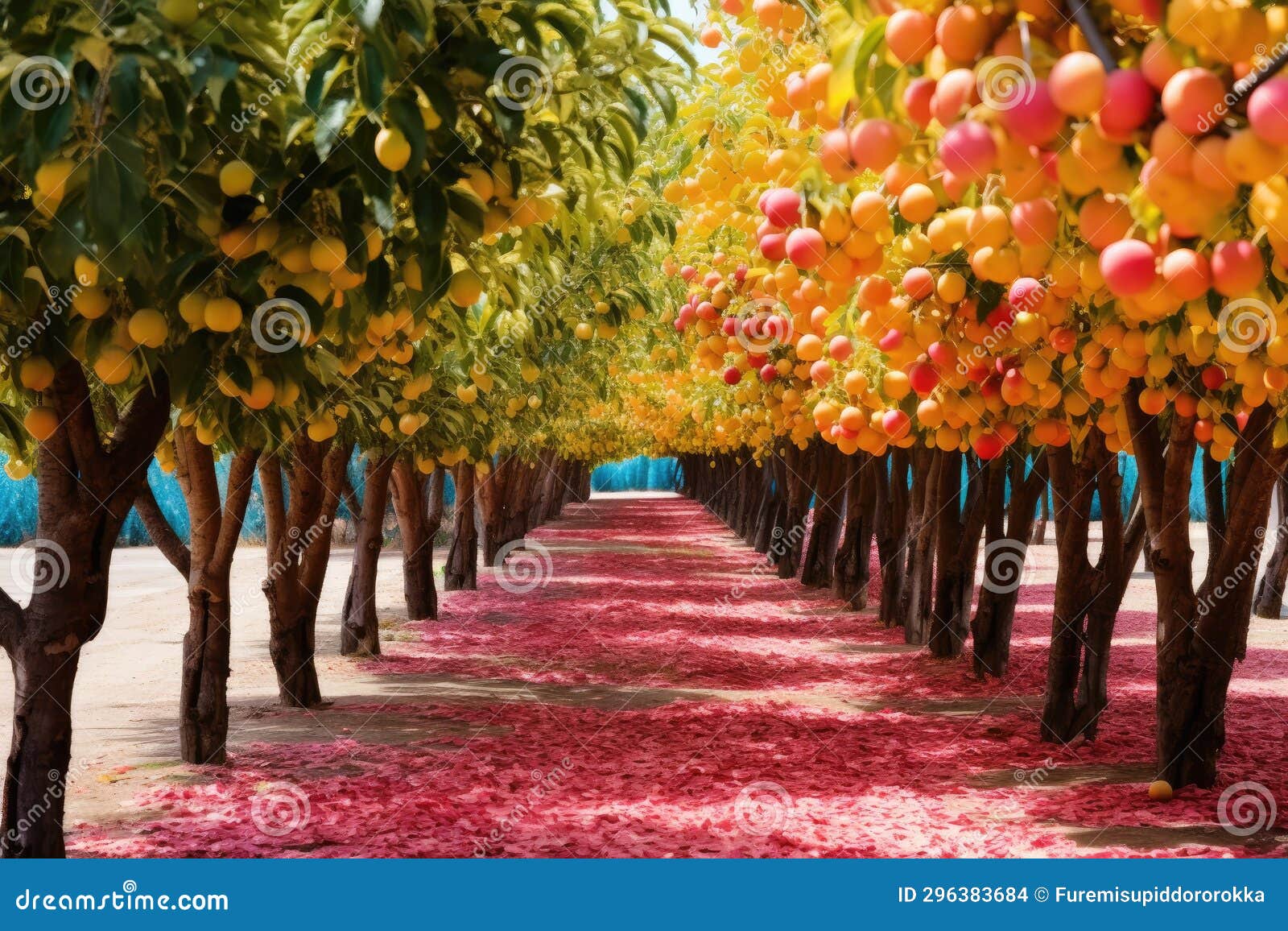 Colorful Rows of Fruit Trees Stock Illustration - Illustration of ...