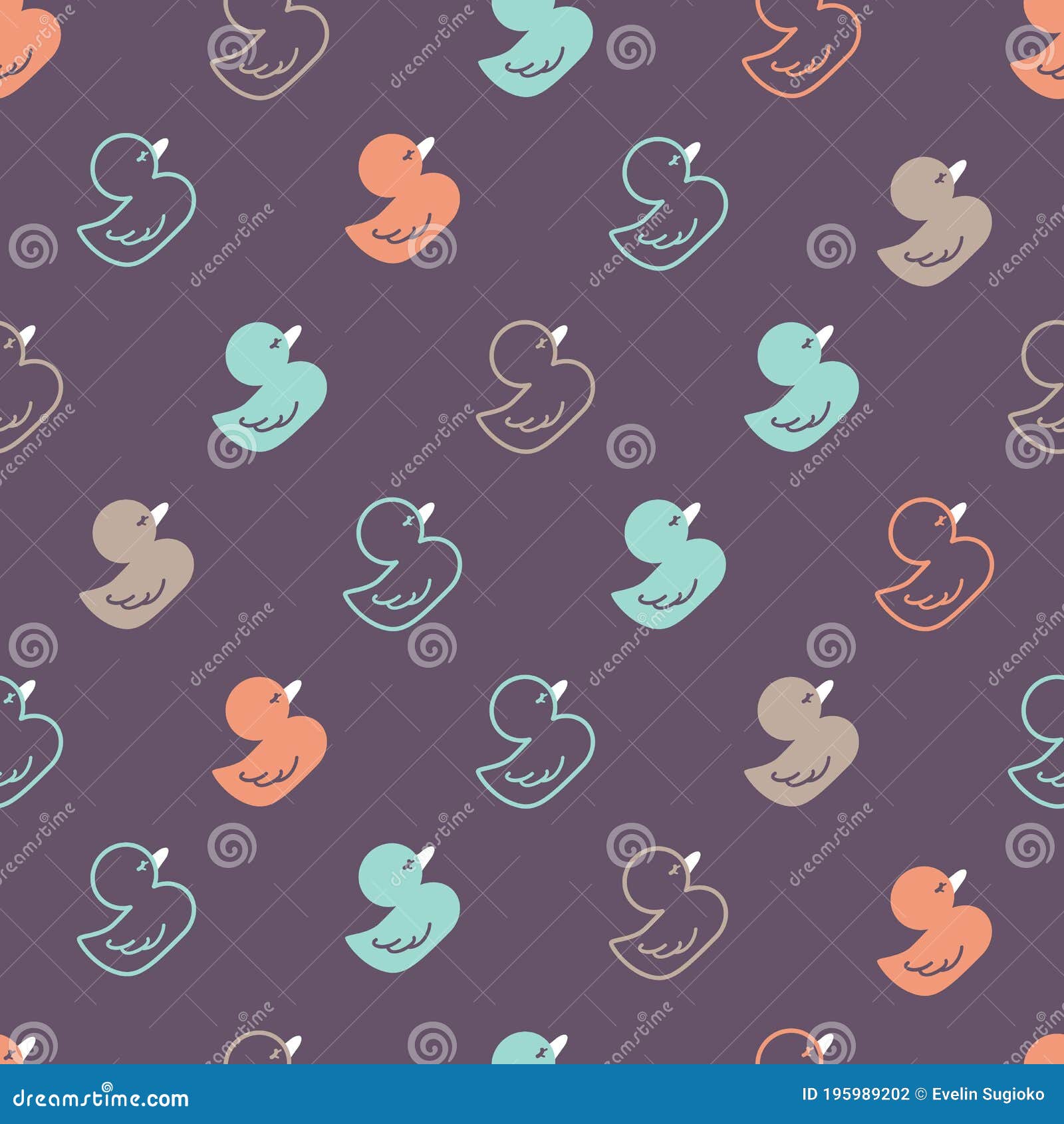 Colorful Rubber Ducks Vector Outline And Silhouette Pattern ...