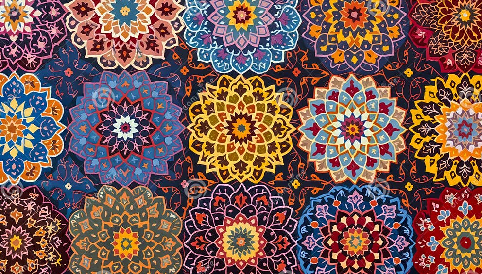 A Colorful Rug with a Circular Pattern Showcasing Multiple Circular ...