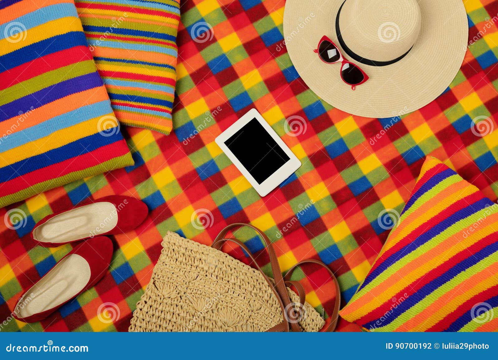 Colorful Rug and Pillows for a Summer Picnic. Stock Photo - Image of ...