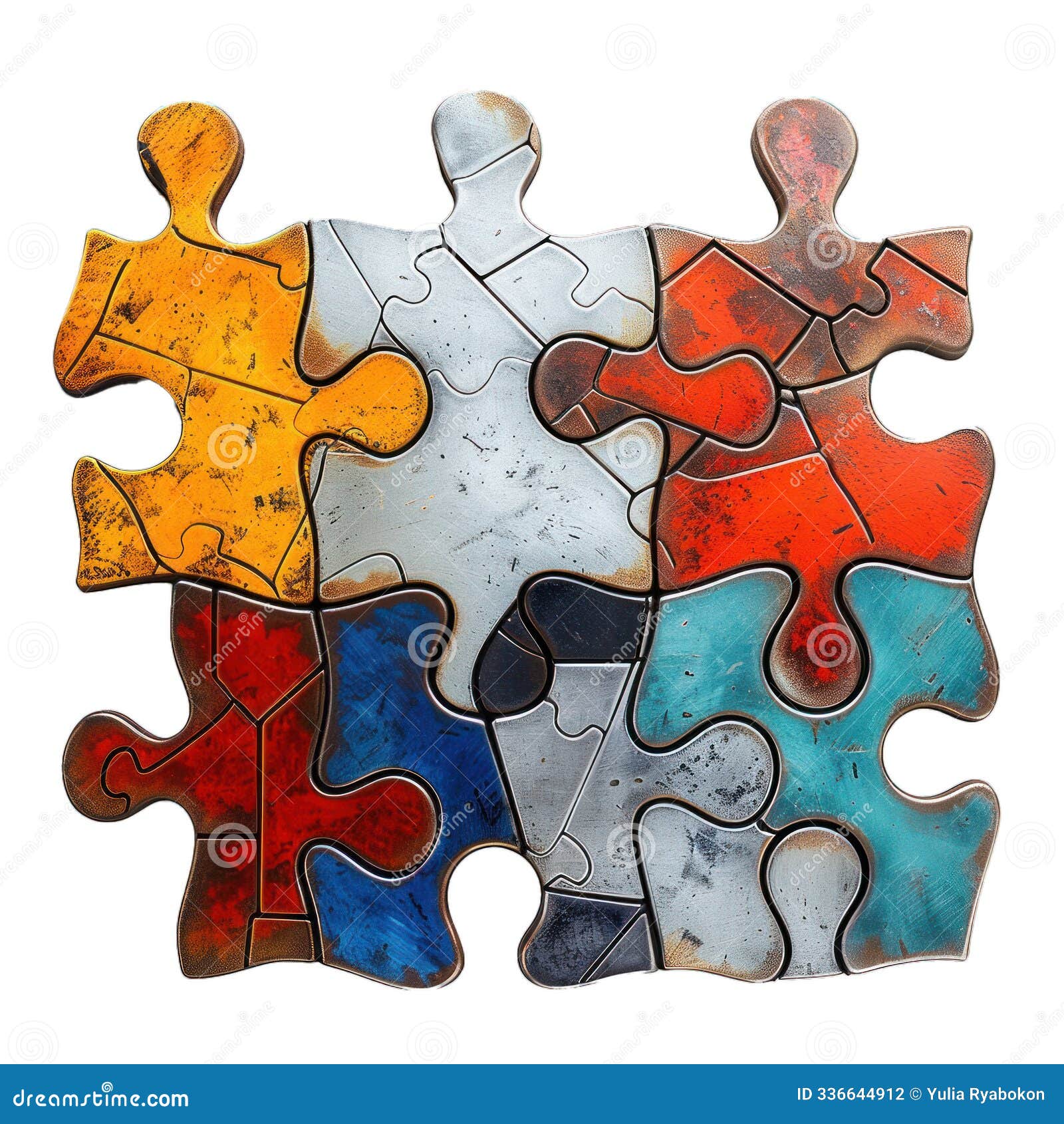 Colorful Rusty Metal Puzzle Pieces Forming a Square Stock Illustration ...
