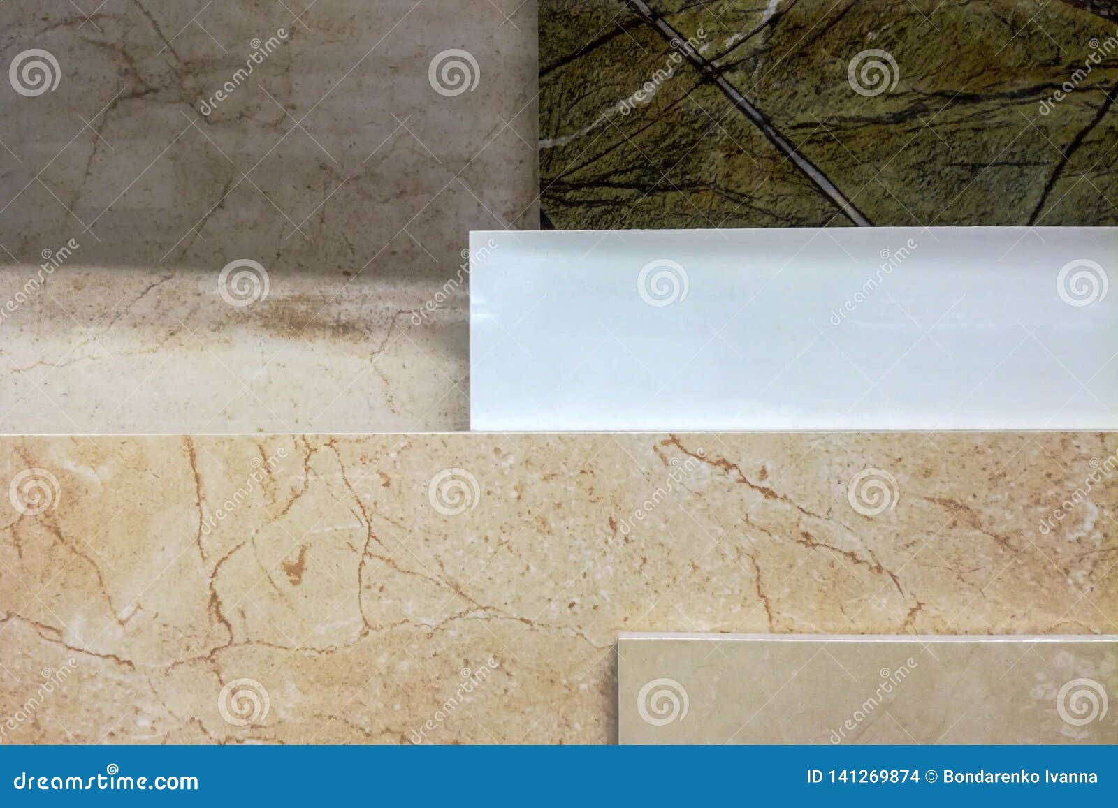 Colorful Samples of Marble and Ceramic Tiles Displayed in Shop Close Up ...