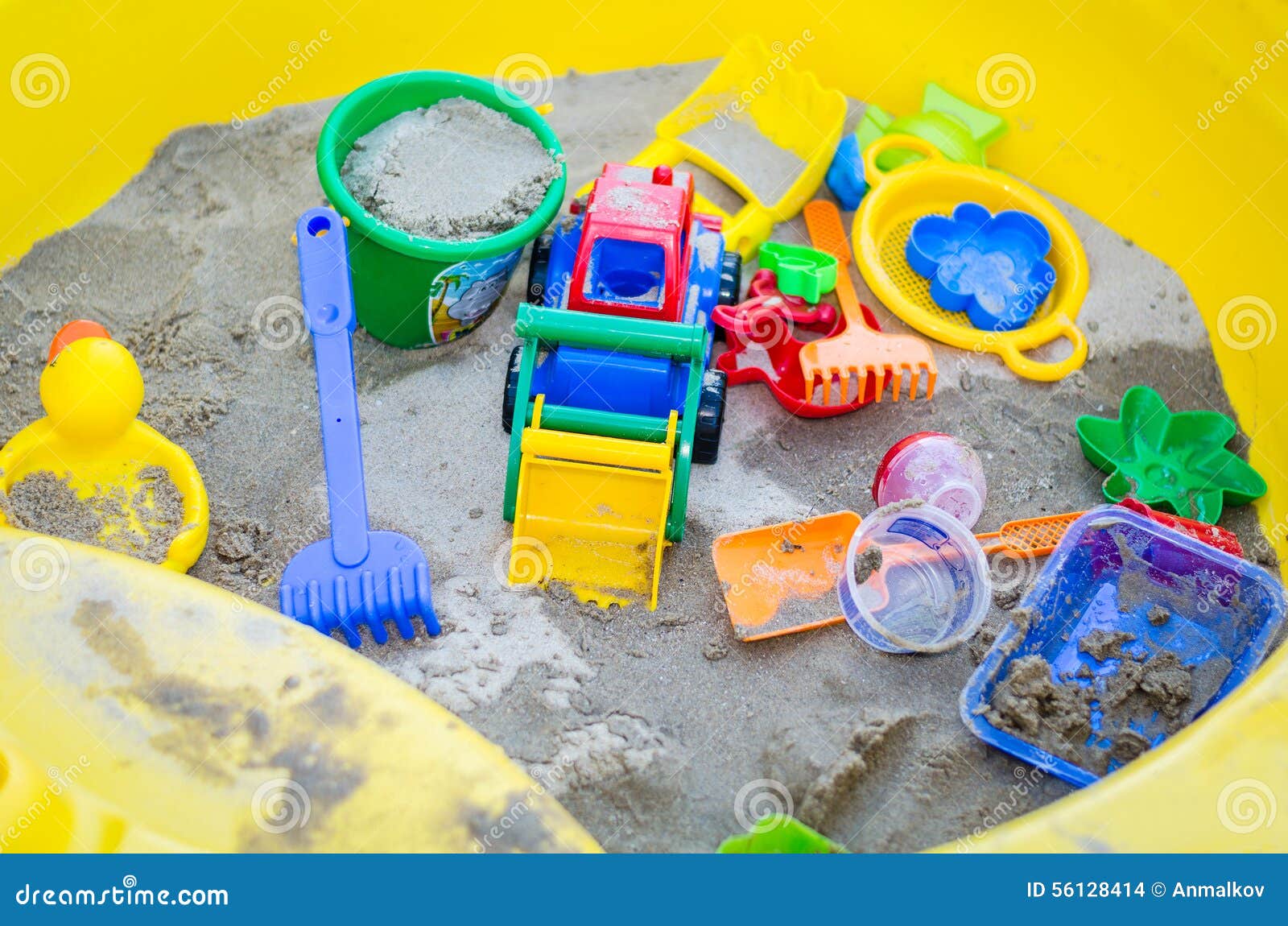 Colorful Sand Toys in Sandbox Stock Photo - Image of blue, color: 56128414