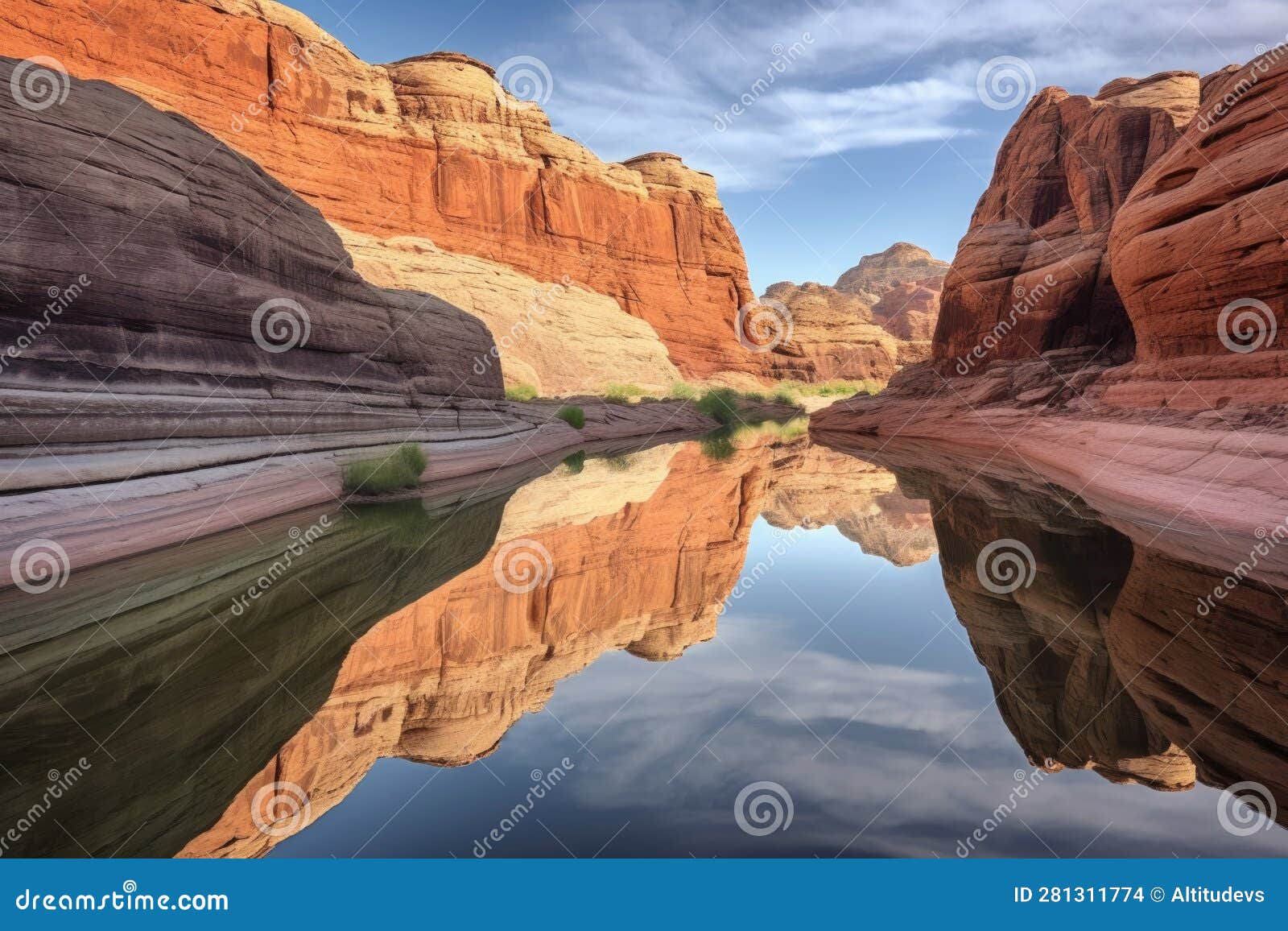 Colorful Sandstone Cliffs Reflecting in a Calm Desert Lake Stock ...