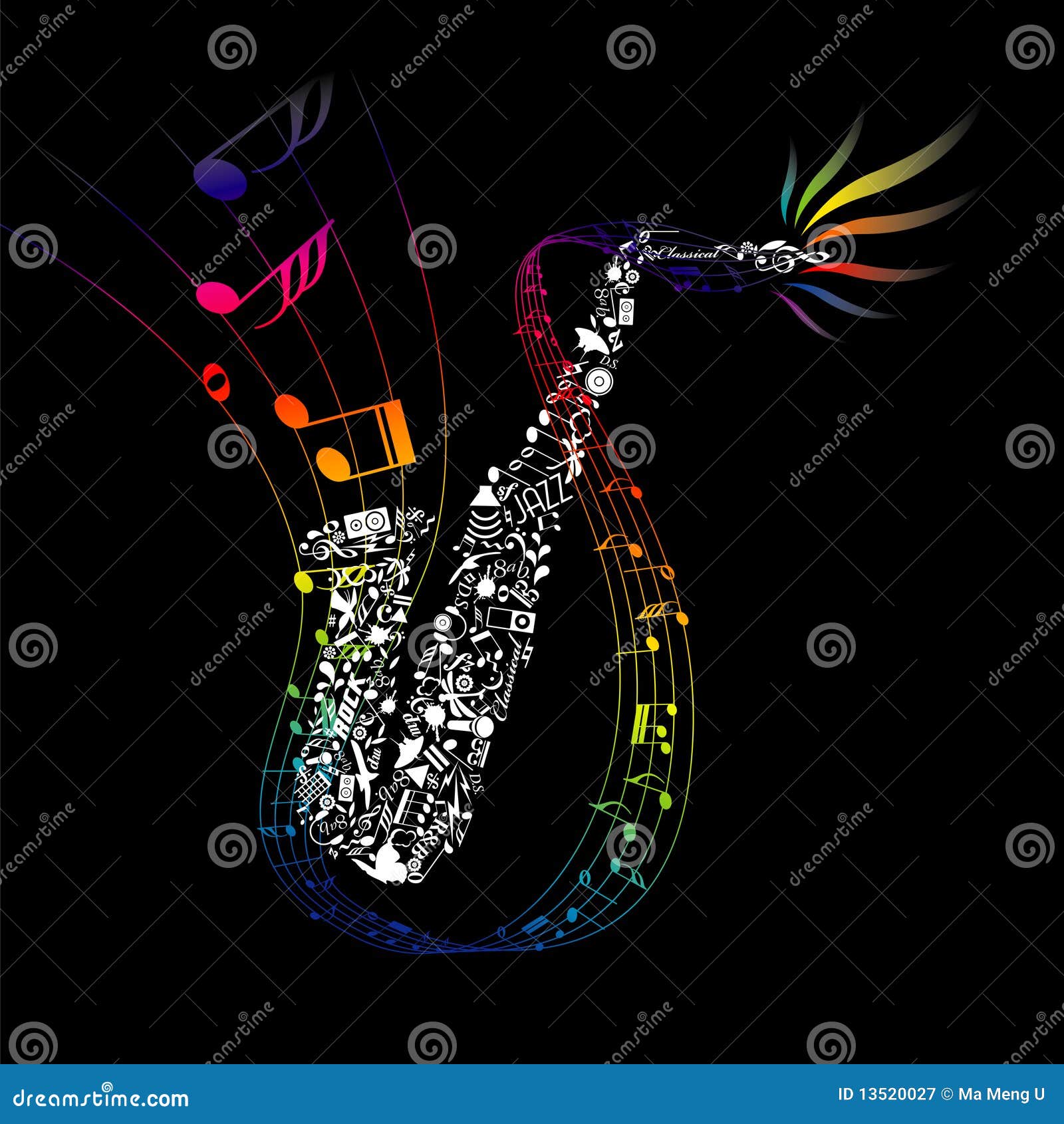 Colorful Saxophone with Composed Music Elements Stock Vector ...
