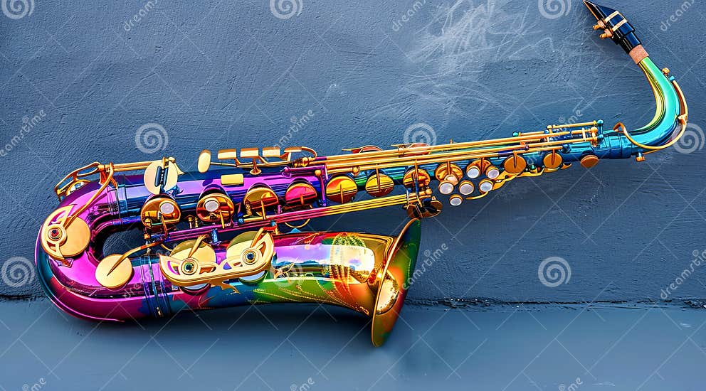 A Colorful Saxophone is Displayed on a Wall Stock Image - Image of ...