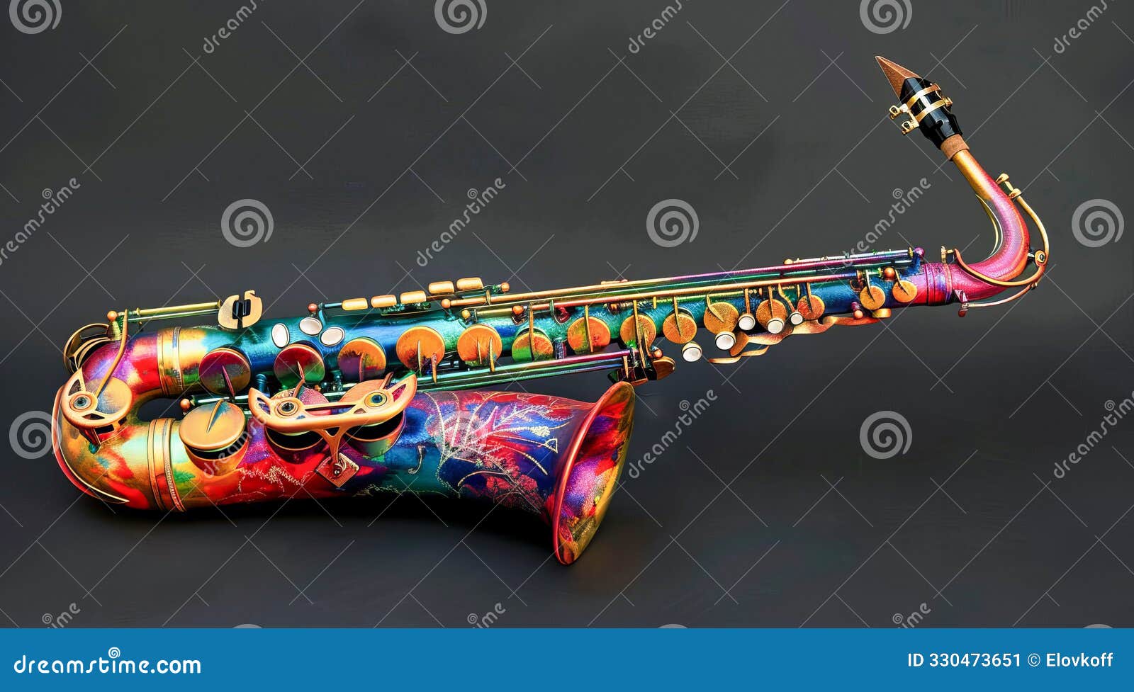 A Colorful Saxophone is Displayed on a Wall Stock Image - Image of ...