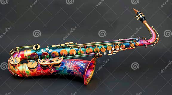 A Colorful Saxophone is Displayed on a Wall Stock Image - Image of ...