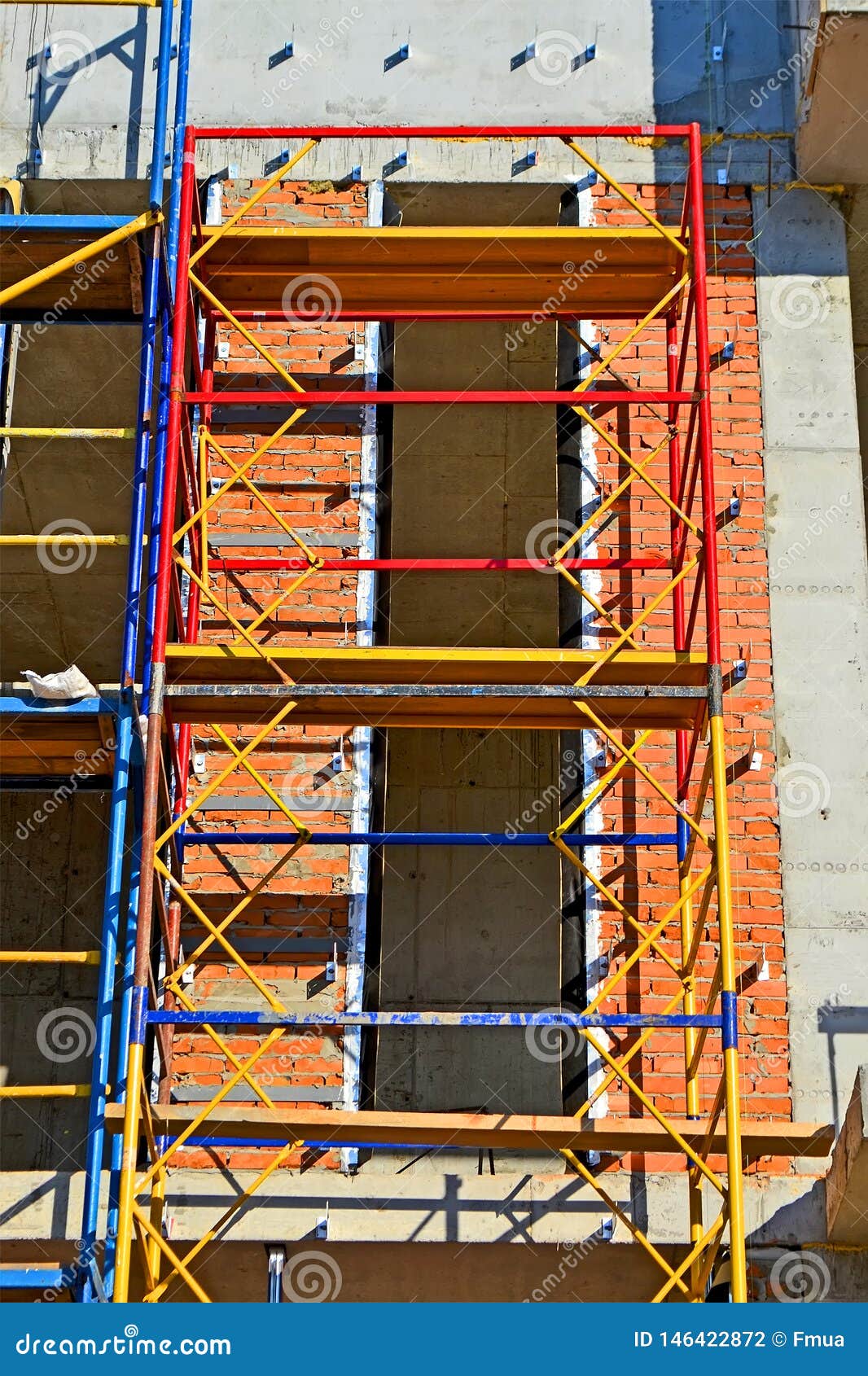 Scaffolding - Raised Structure of Colorful Metal Poles and Wooden ...