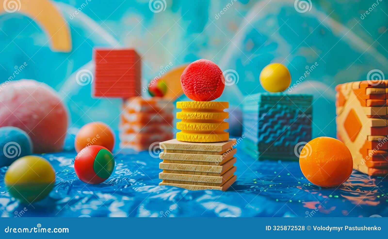 A Colorful Scene with Blocks and Balls Stock Photo - Image of ...