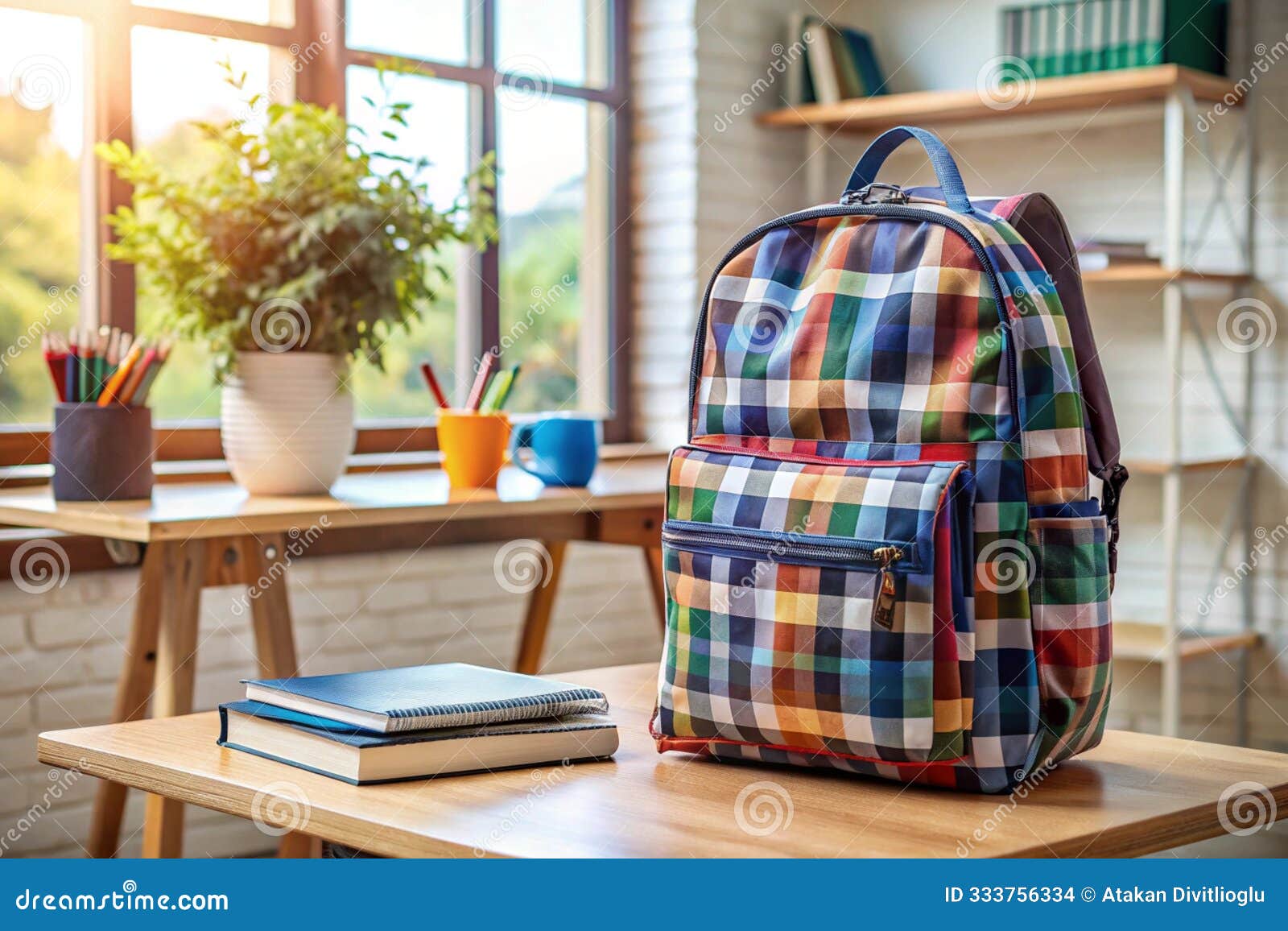 Colorful School Backpack in a Bright Study Room Editorial Stock Image ...