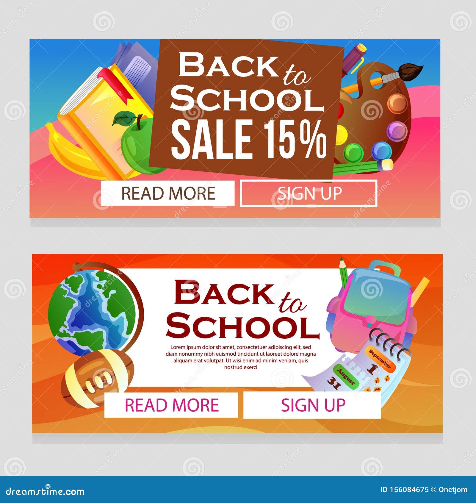 Colorful School Banner with School Objects Stock Vector - Illustration ...