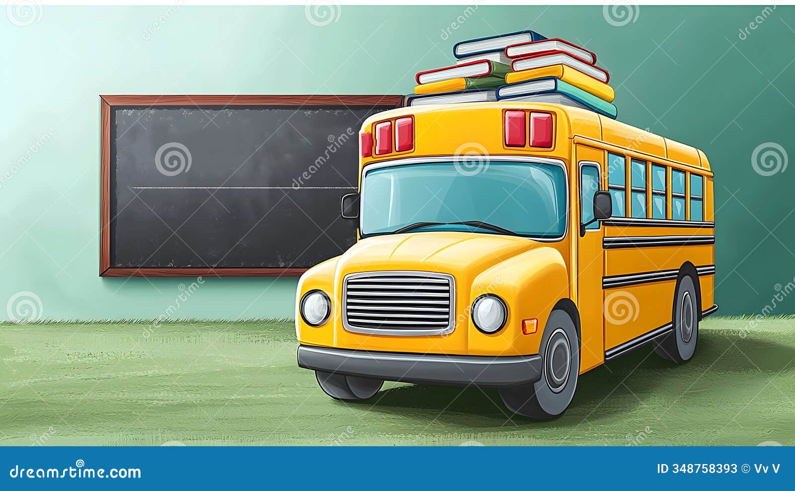 Colorful School Bus with Books on Top Stock Illustration - Illustration ...