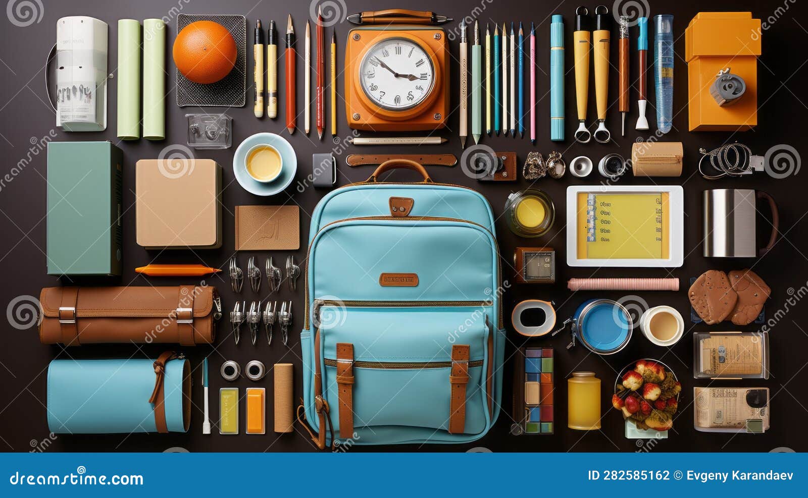 Colorful school items stock illustration. Illustration of chalk - 282585162