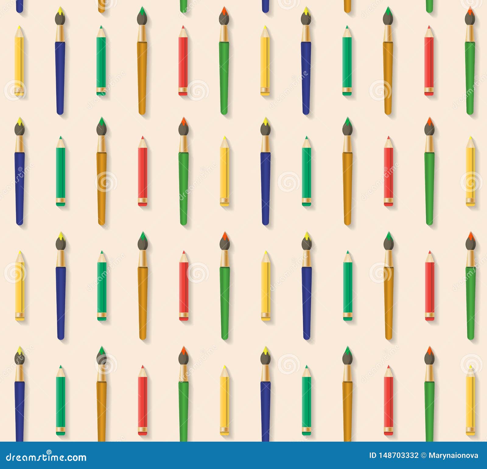 Colorful School Objects Seamless Pattern from Pencils and Brushes Stock ...