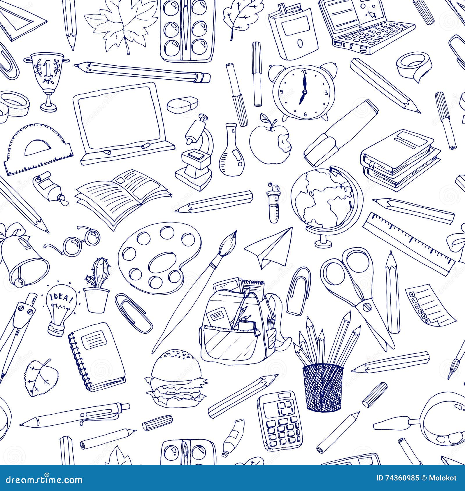 Colorful School Pattern. Seamless Texture with Pencils, Books, Stock ...