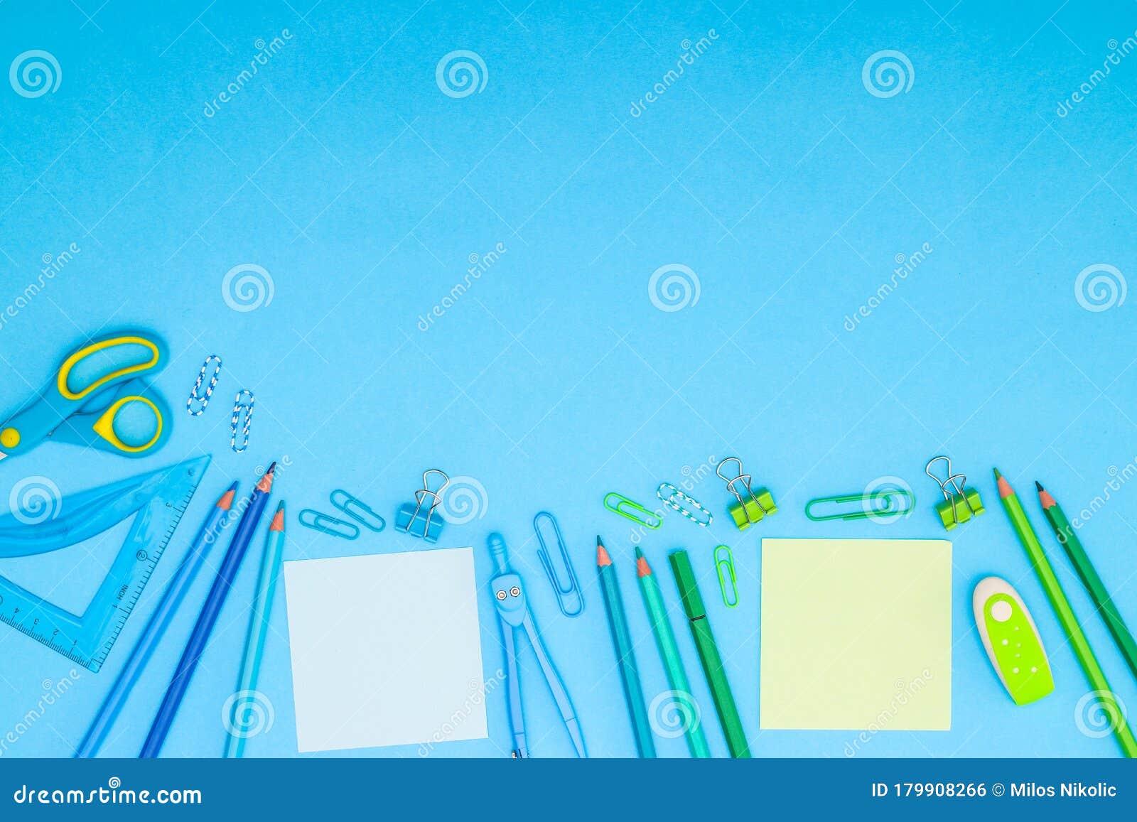 Colorful School Supplies on Blue Background Stock Photo - Image of ...