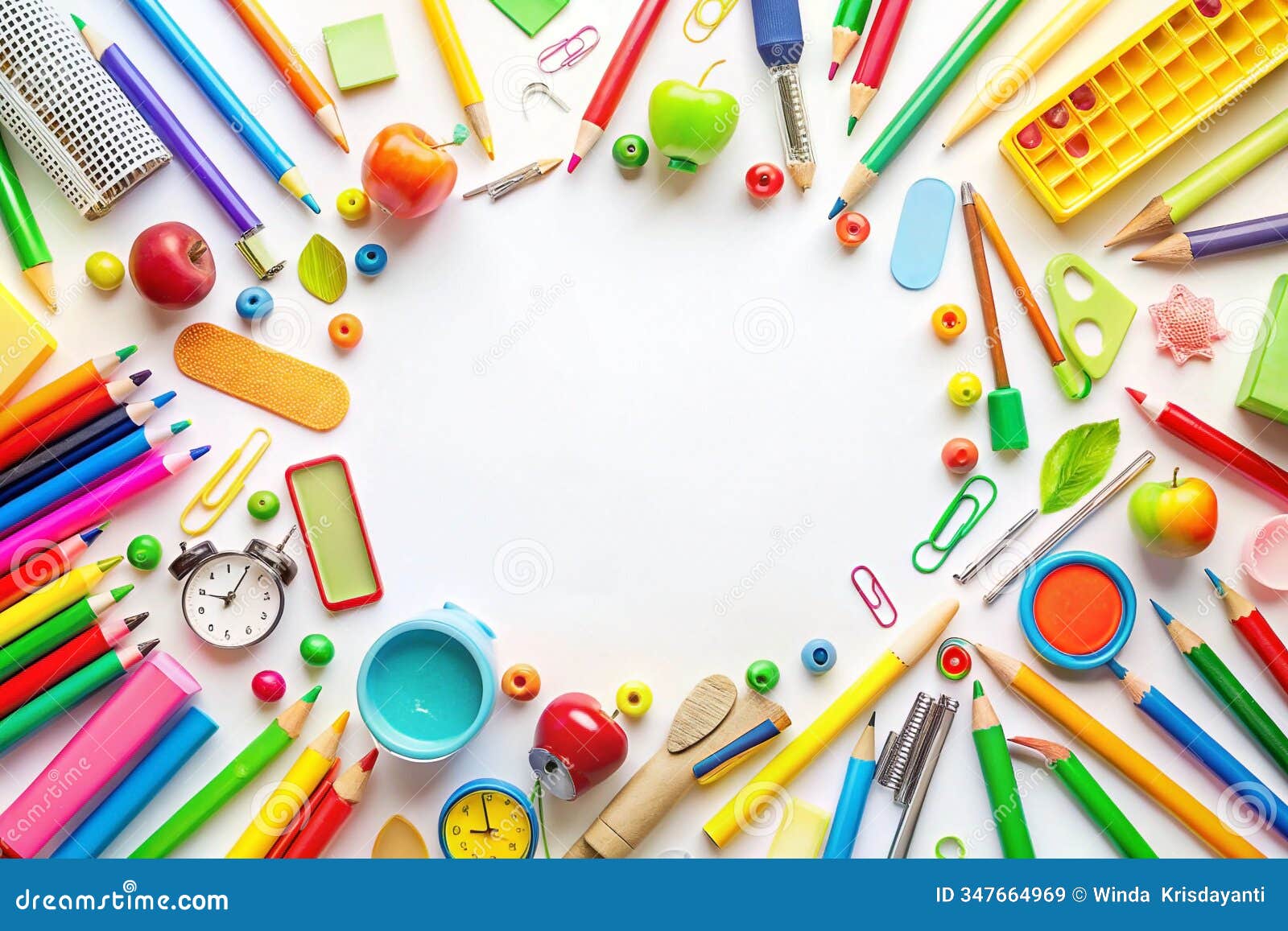 Colorful School Supplies Frame on White Stock Illustration ...