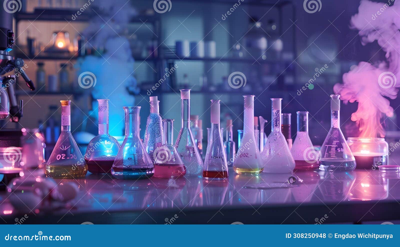 Colorful Science Experiment in a Laboratory Setting Stock Illustration ...