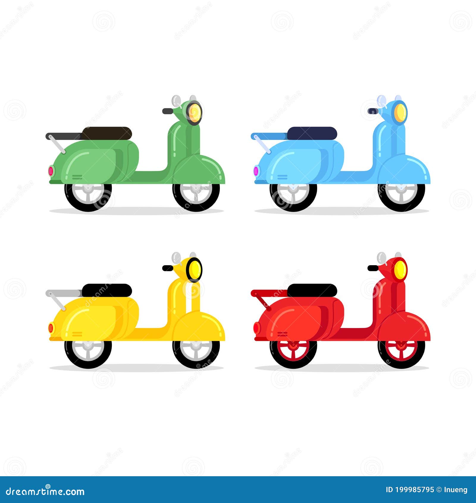 Colorful Scooter Cartoon Style. Set of Vector Modern Scooters. Stock ...