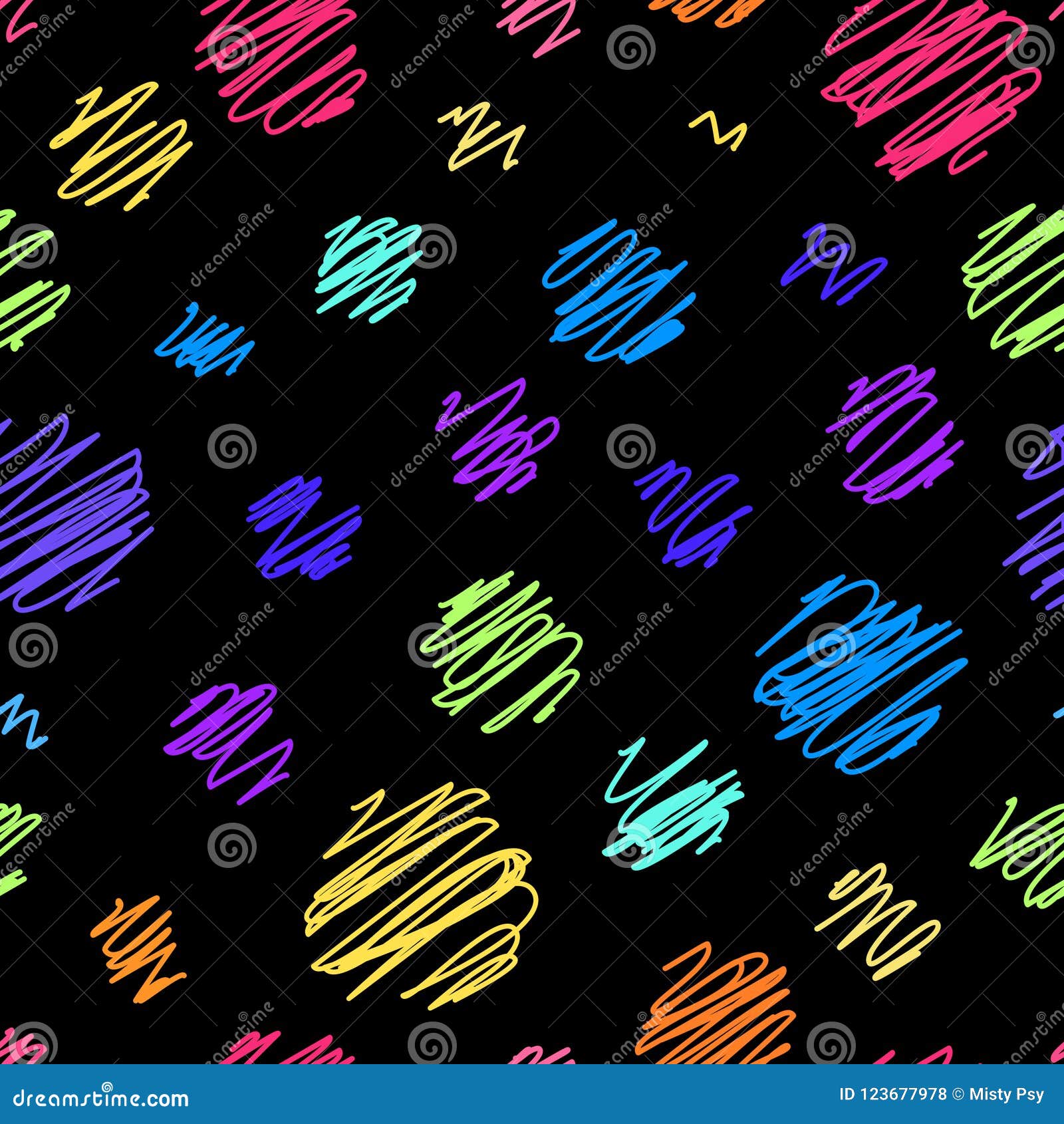 Colorful Scribble Seamless Pattern on a Black Background. Trendy, Nice ...