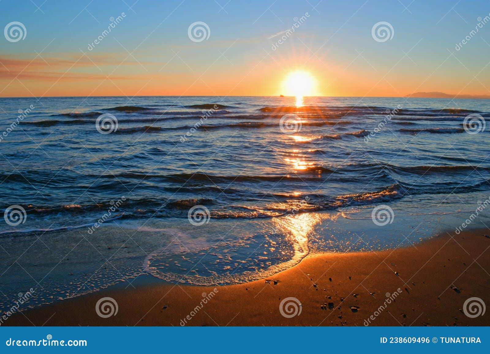 Colorful Sea Beach Sunset with Soft Waves Stock Photo - Image of ...