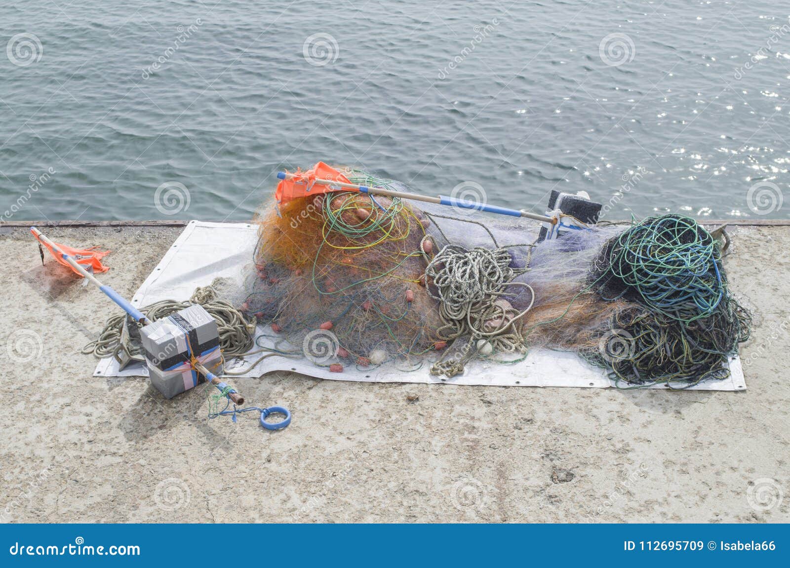 Colorful Sea Fishnet and Flags on Quay Stock Image - Image of outdoor ...