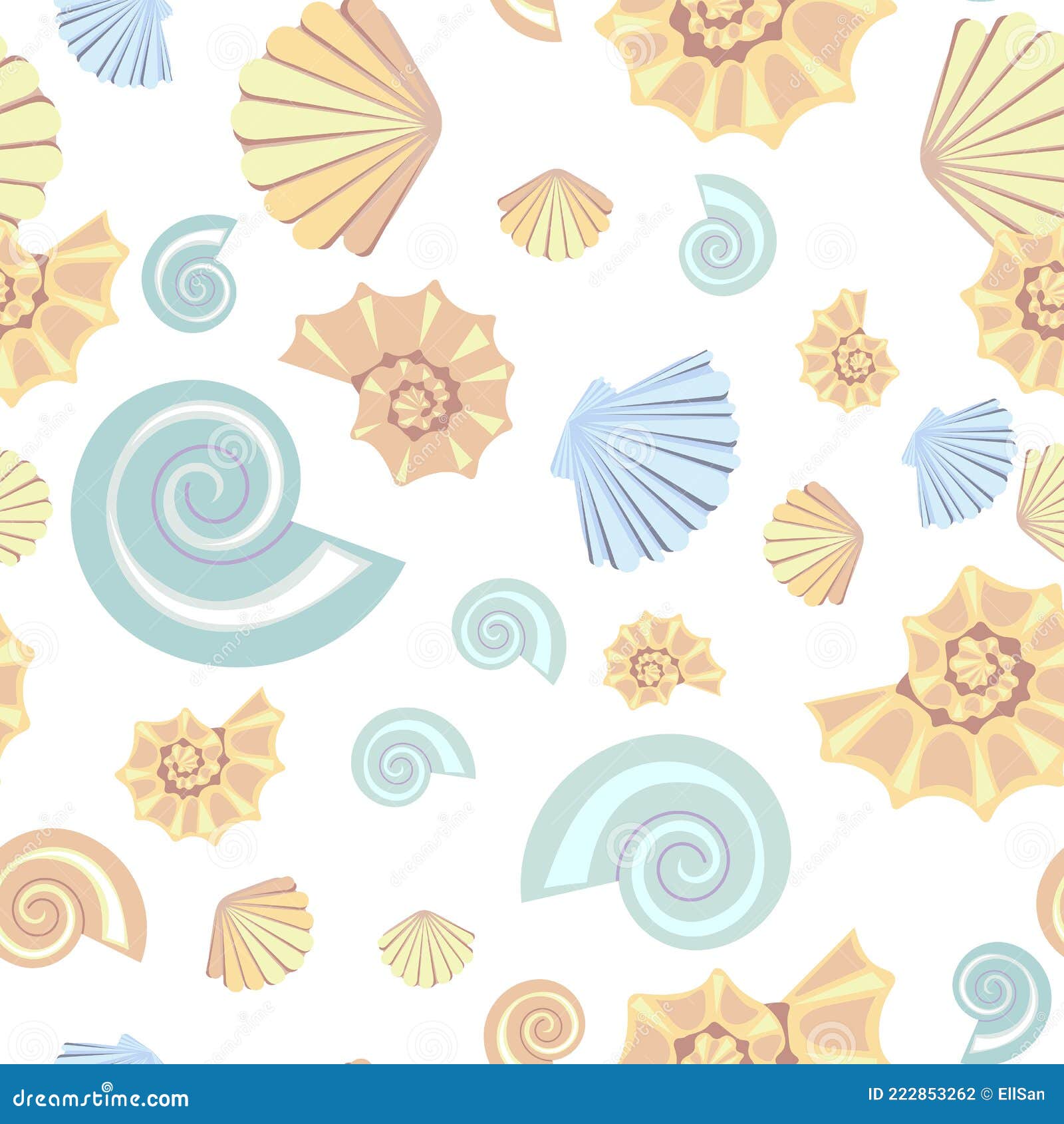 Colorful Sea Shells on a White Background. Seamless Pattern Stock ...