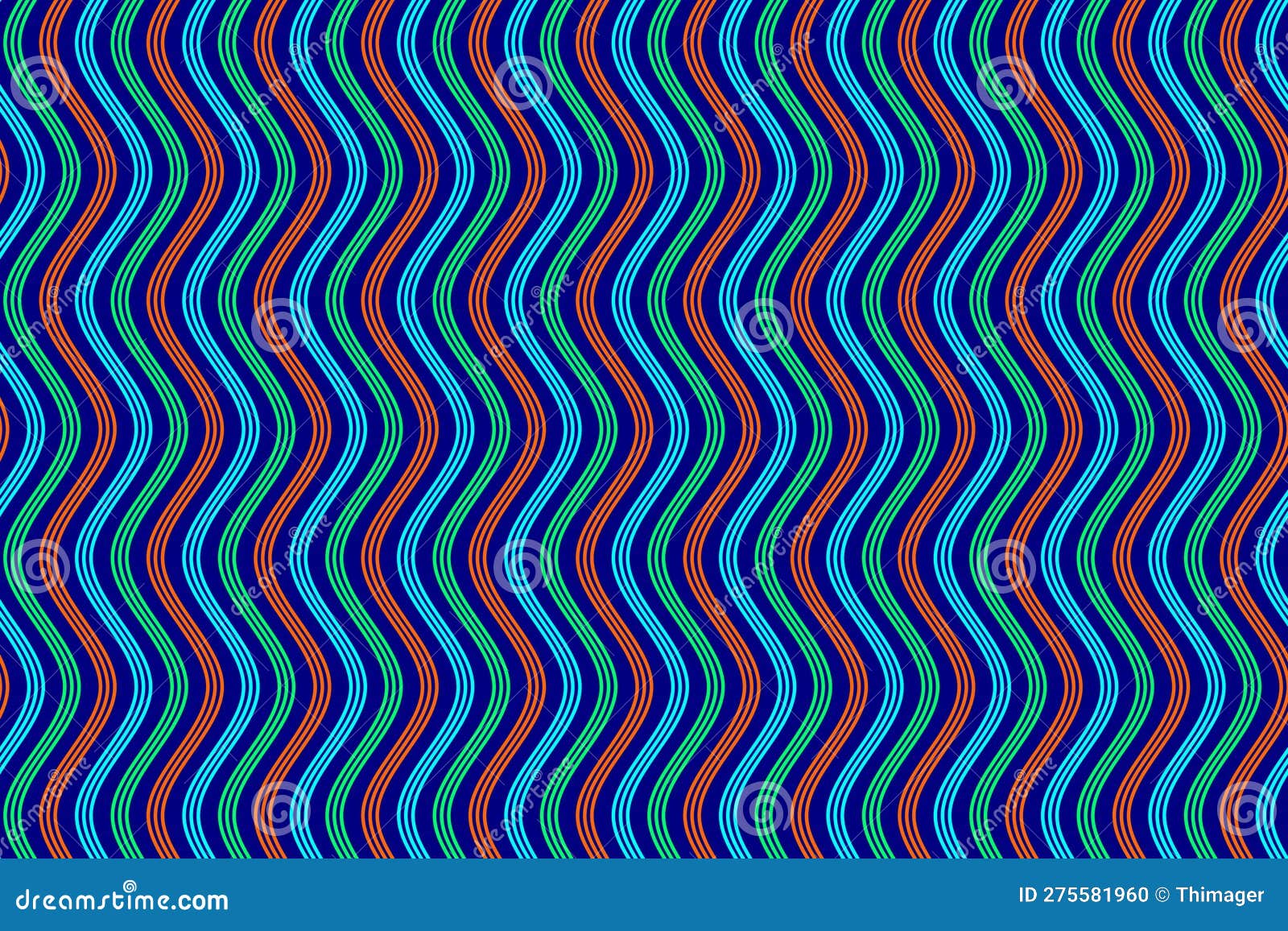 Colorful Sea Wave Lines Repeating Pattern on Navy Blue Background ...