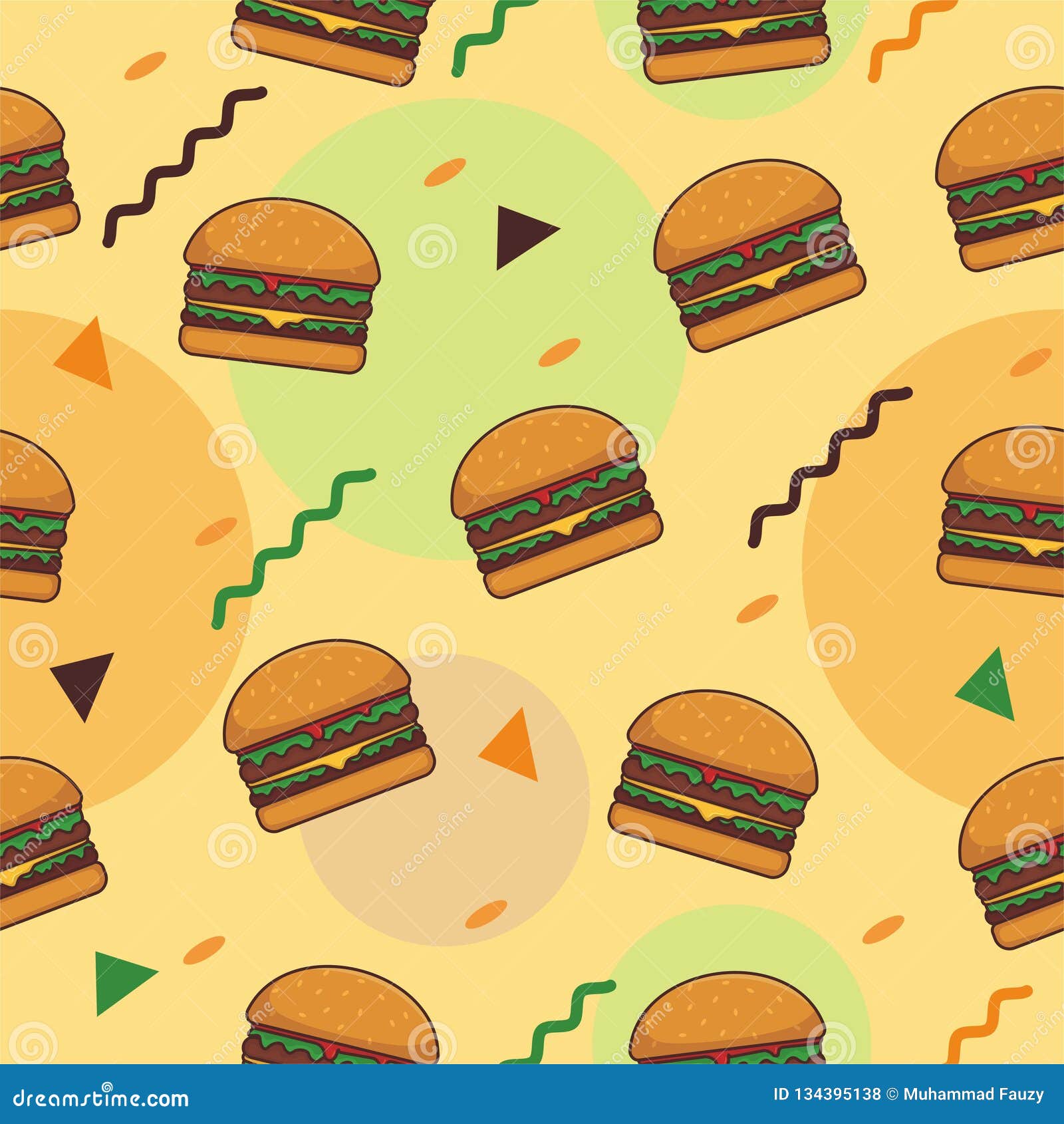 Colorful Seamless Background with Hamburger Vector Pattern Stock Vector ...