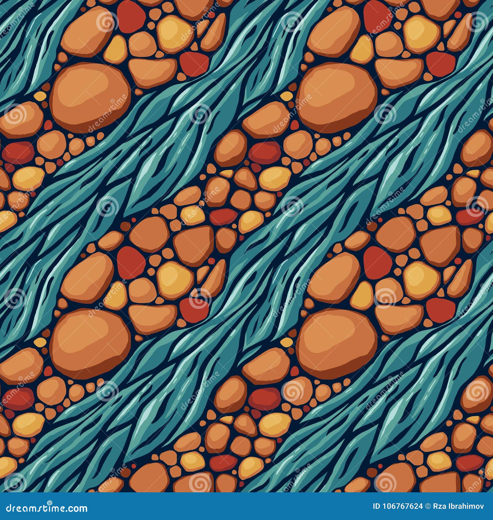 Vector Seamless Background Pattern with River and Stones Stock Vector ...