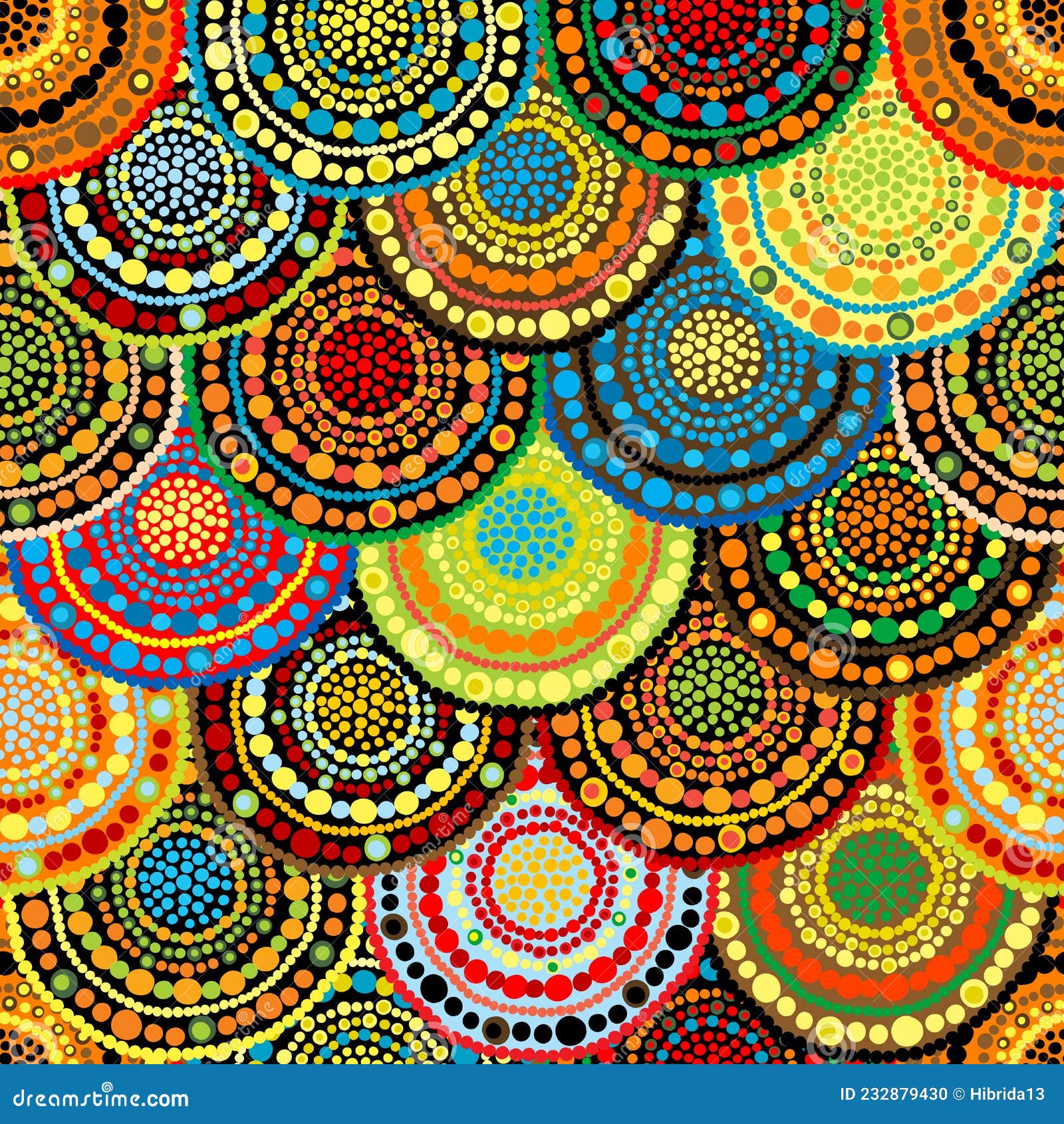 Colorful Seamless Ethnic Pattern. Drawing Circle Element Design with ...