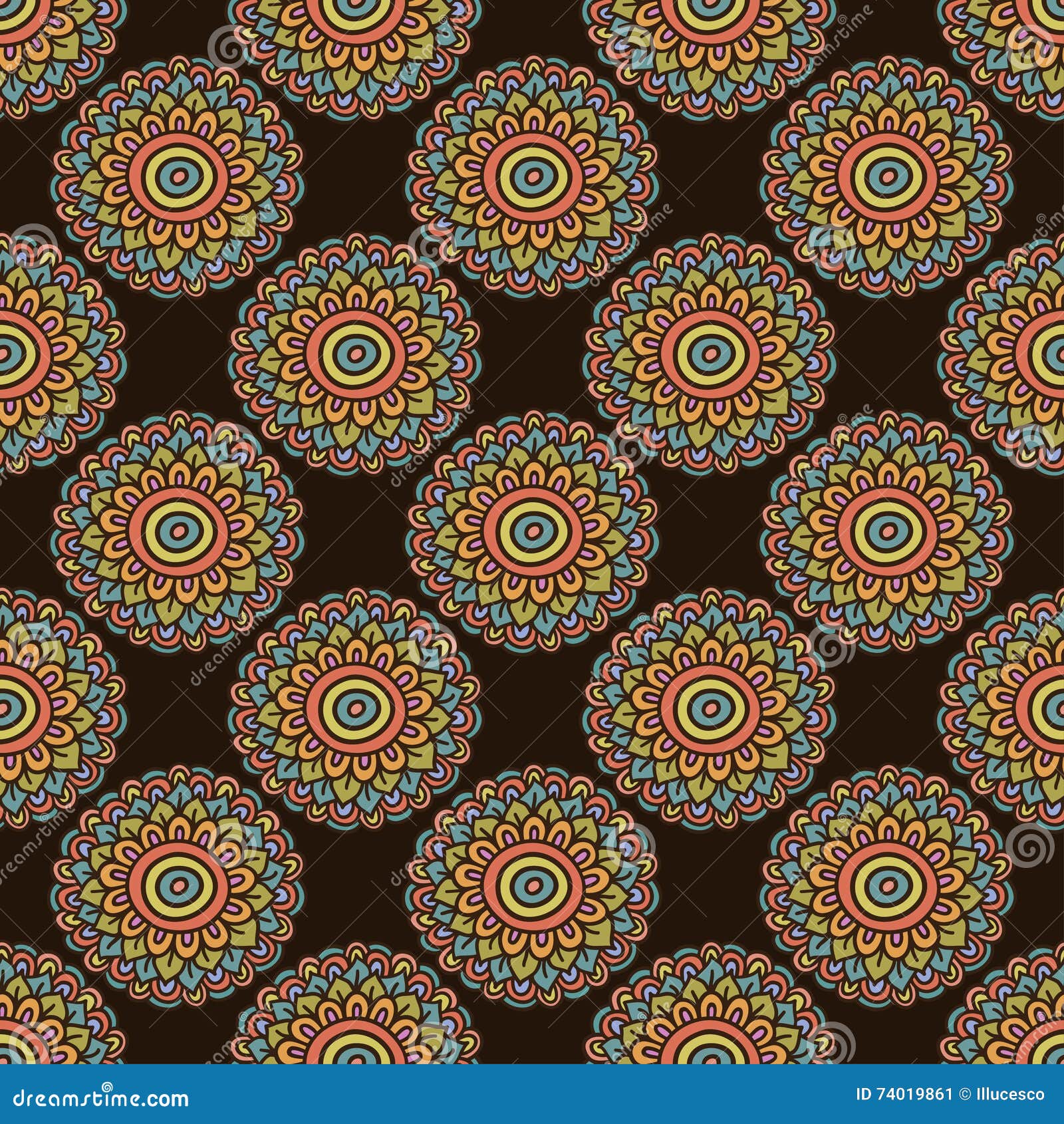 Colorful Seamless Flower Pattern. Boho Style Doodle Background. Brown ...