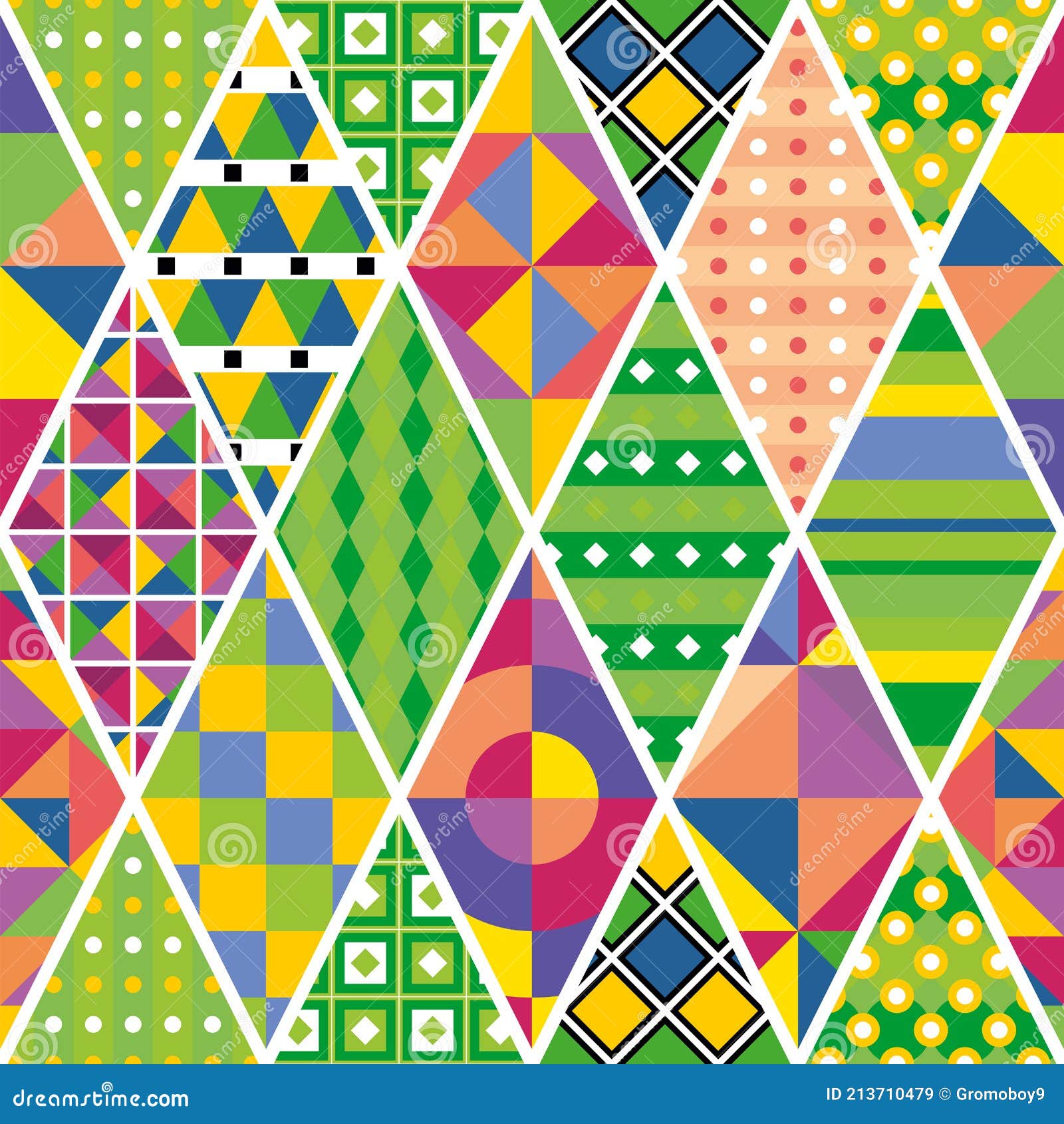 Colorful Seamless Patchwork Pattern with Different Ornaments. Vector ...