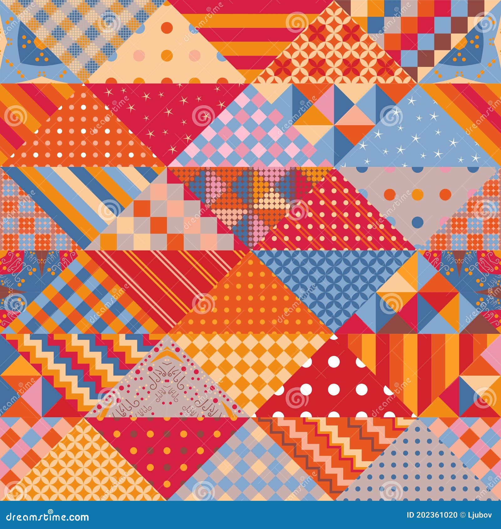 Colorful Seamless Patchwork Pattern from Triangle Patches with Abstract ...