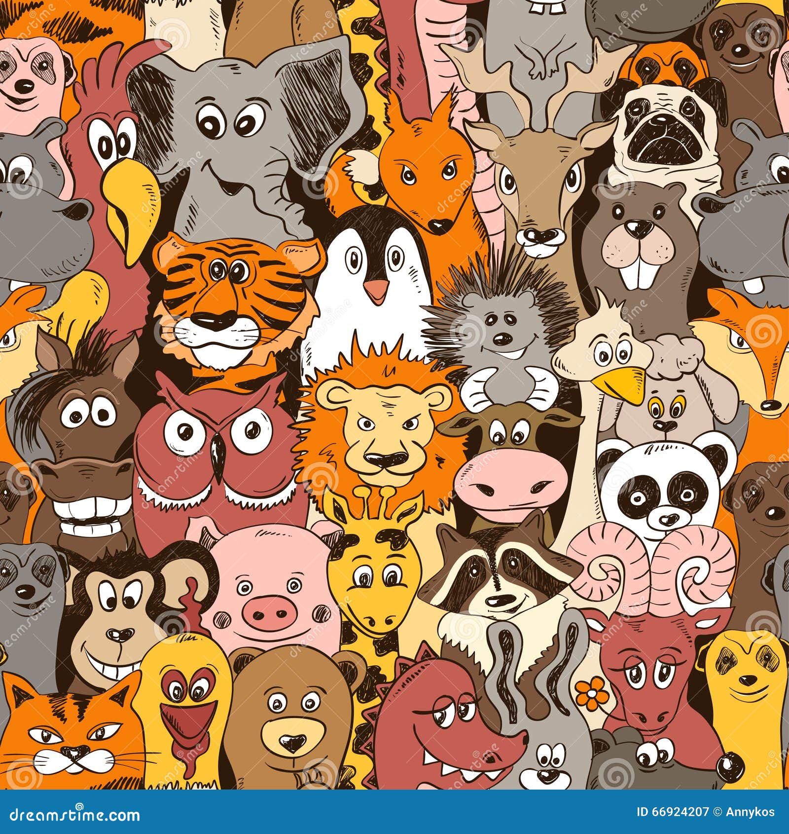 Colorful Seamless Pattern with Animals. Stock Vector - Illustration of ...