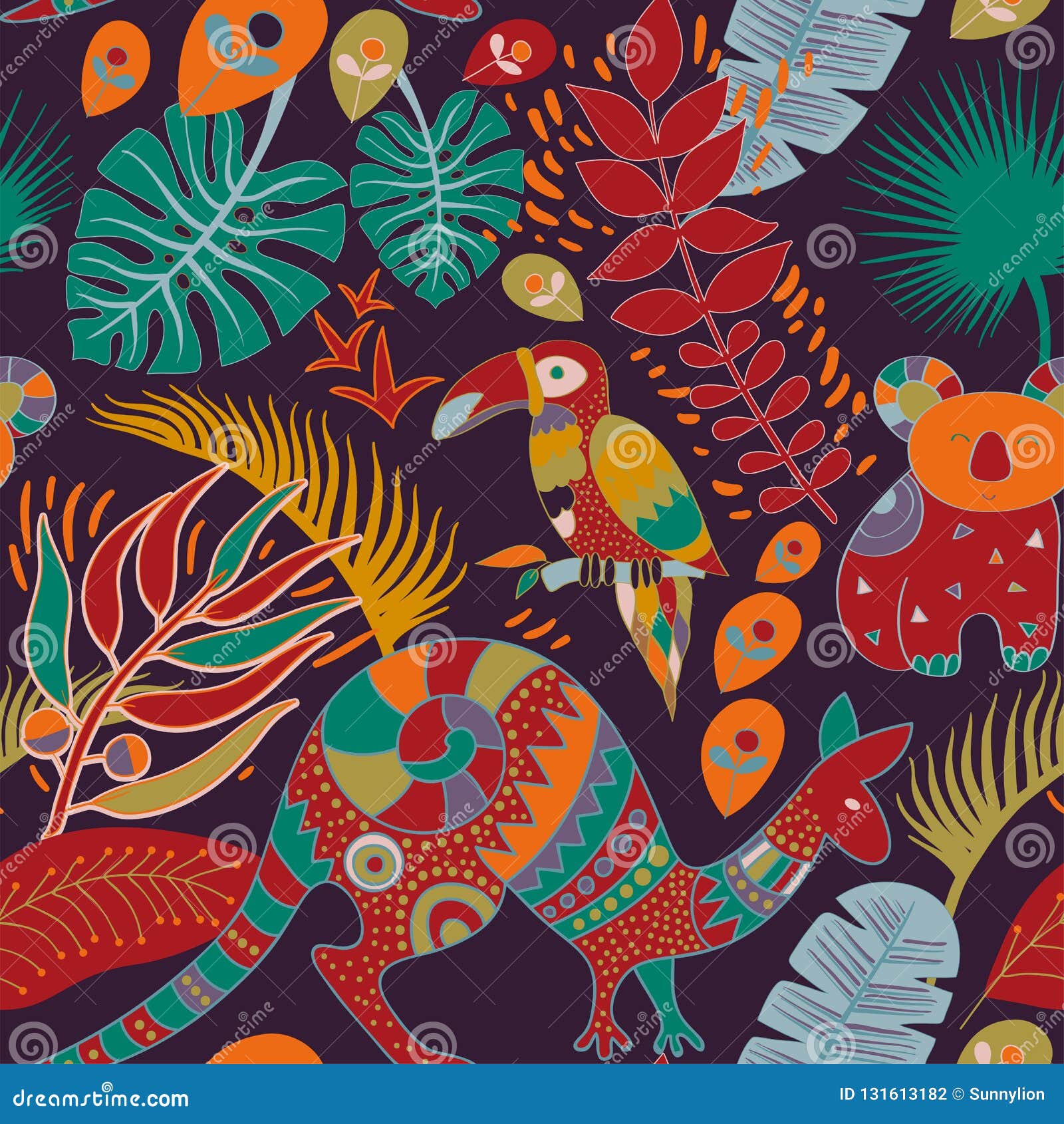 Colorful Seamless Pattern with Australian Animals. Decorative ...