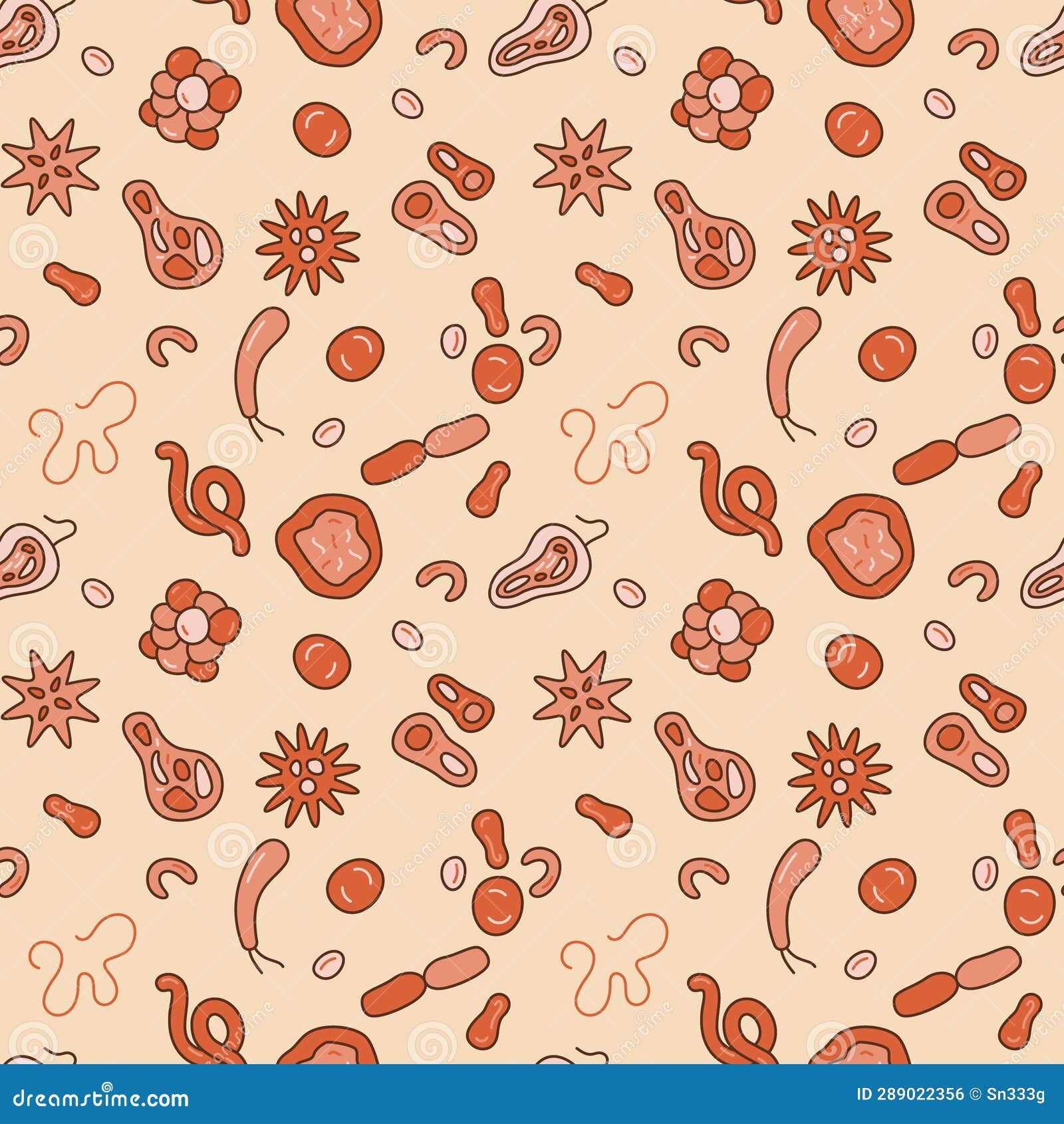 Colorful Seamless Pattern with Bacteria and Microbe Concept Vector ...