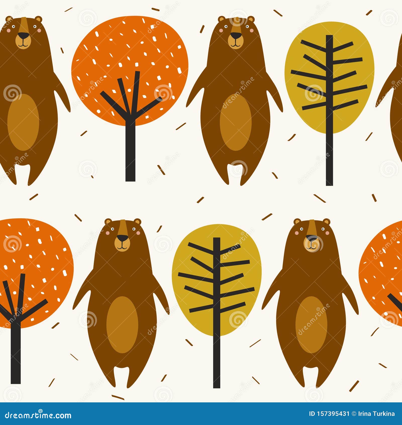 Colorful Seamless Pattern, Bears and Trees. Decorative Cute Background ...