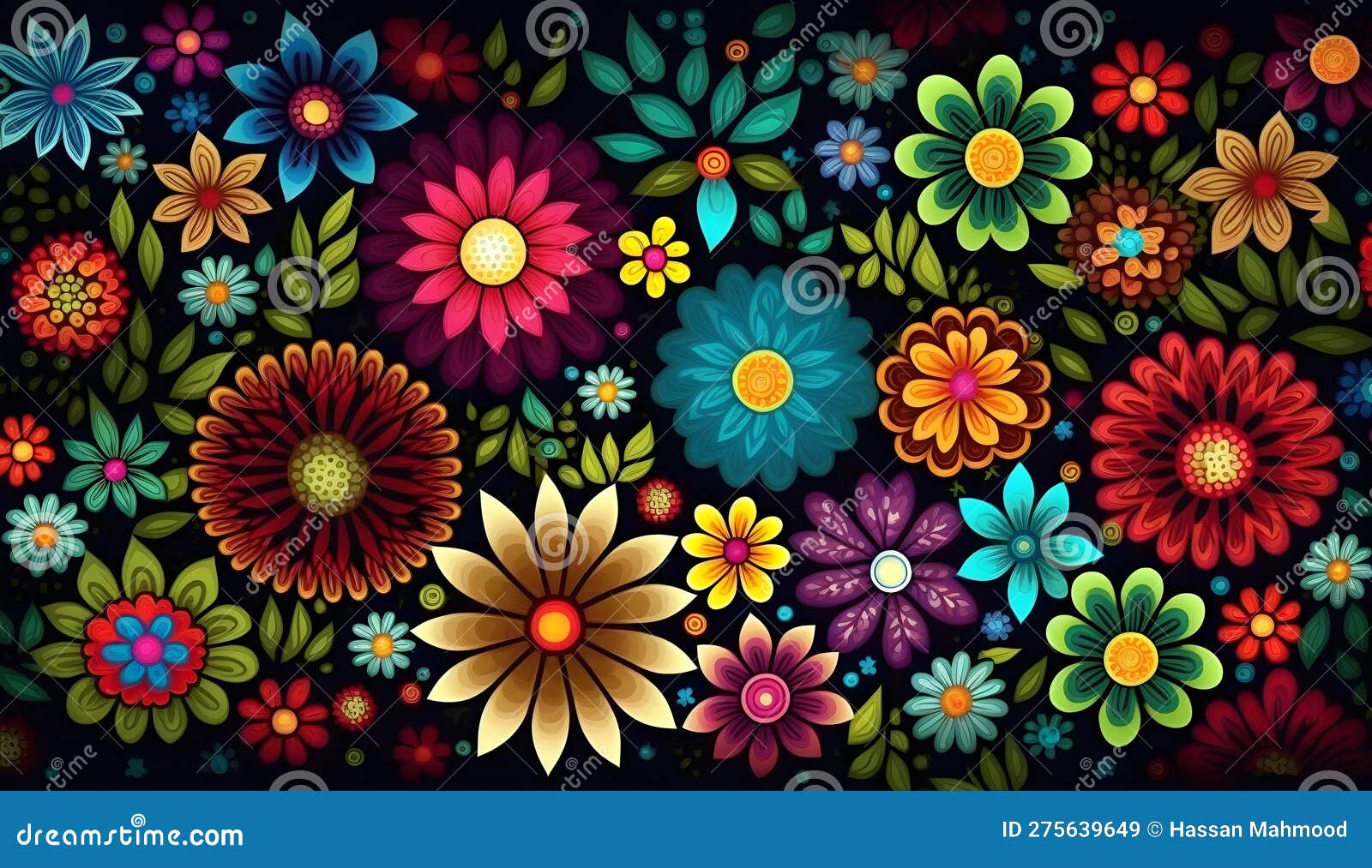 Colorful Seamless Pattern with Beautiful Colorful Flower Elements ...