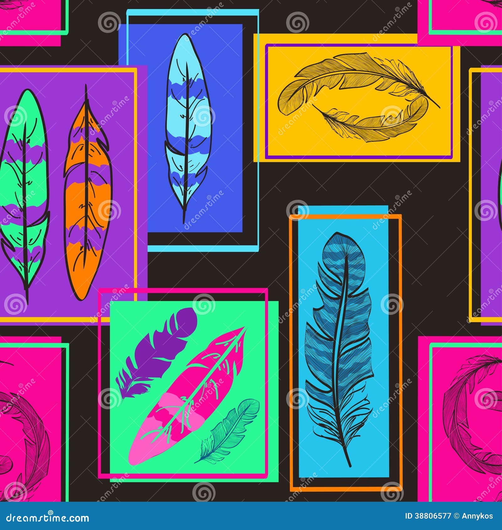 Colorful Seamless Pattern of Bird Feathers Stock Vector - Illustration ...